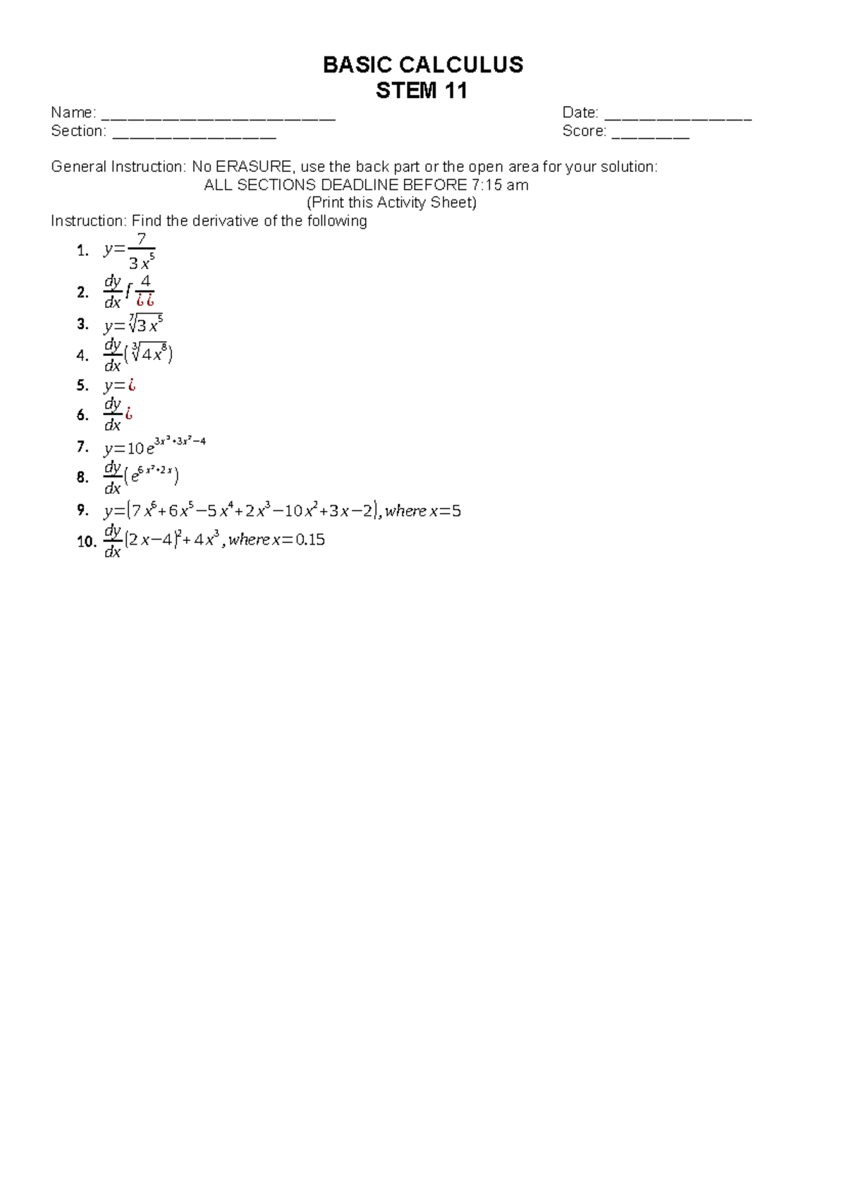 Basic-Cal-Act - Activity - BASIC CALCULUS STEM 11 Name ...