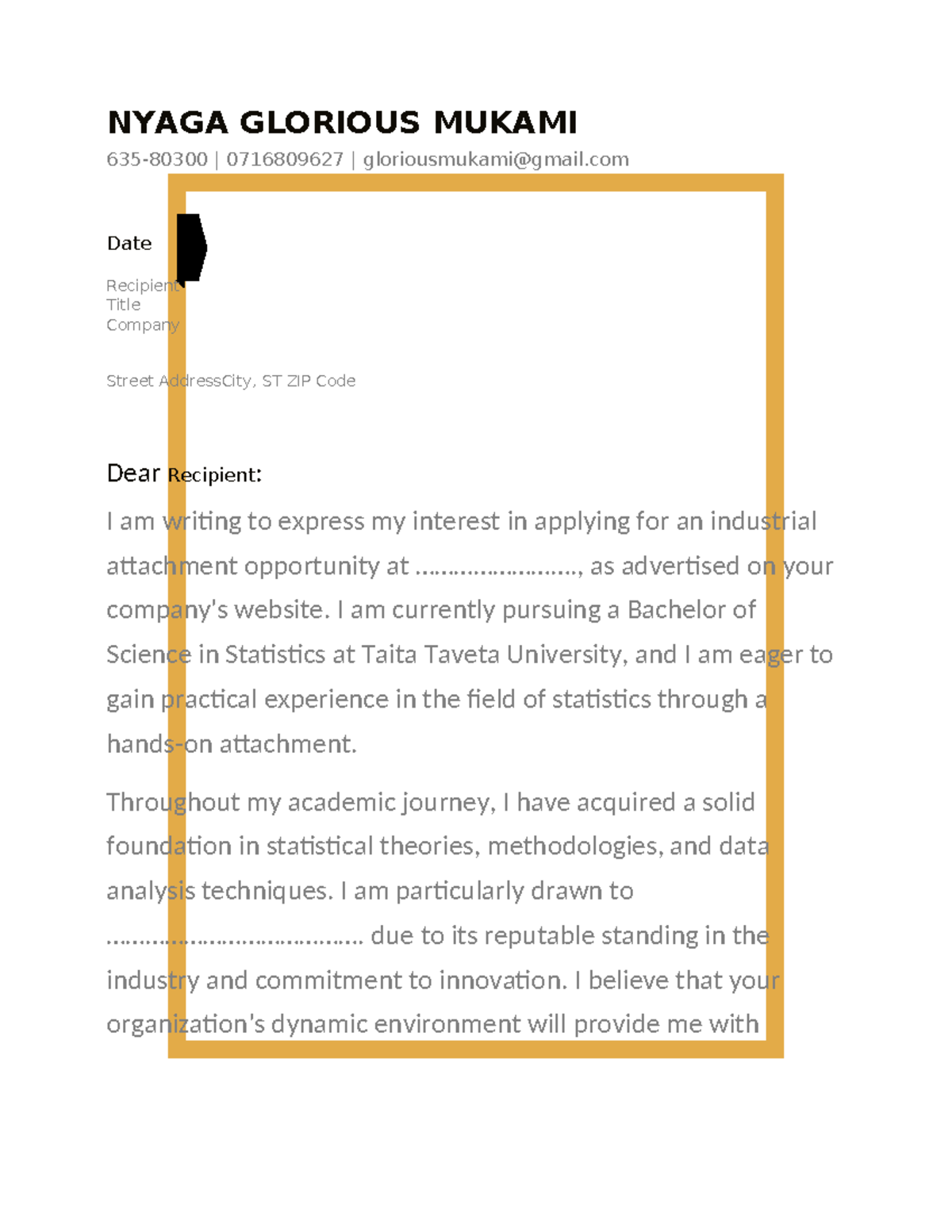 Glorious Cover Letter - NYAGA GLORIOUS MUKAMI 635-80300 | 0716809627 ...