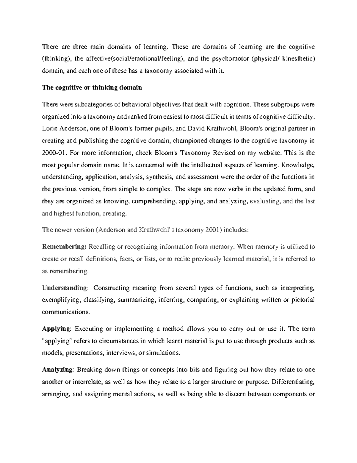 Objectives and Domains of learning - There are three main domains of ...