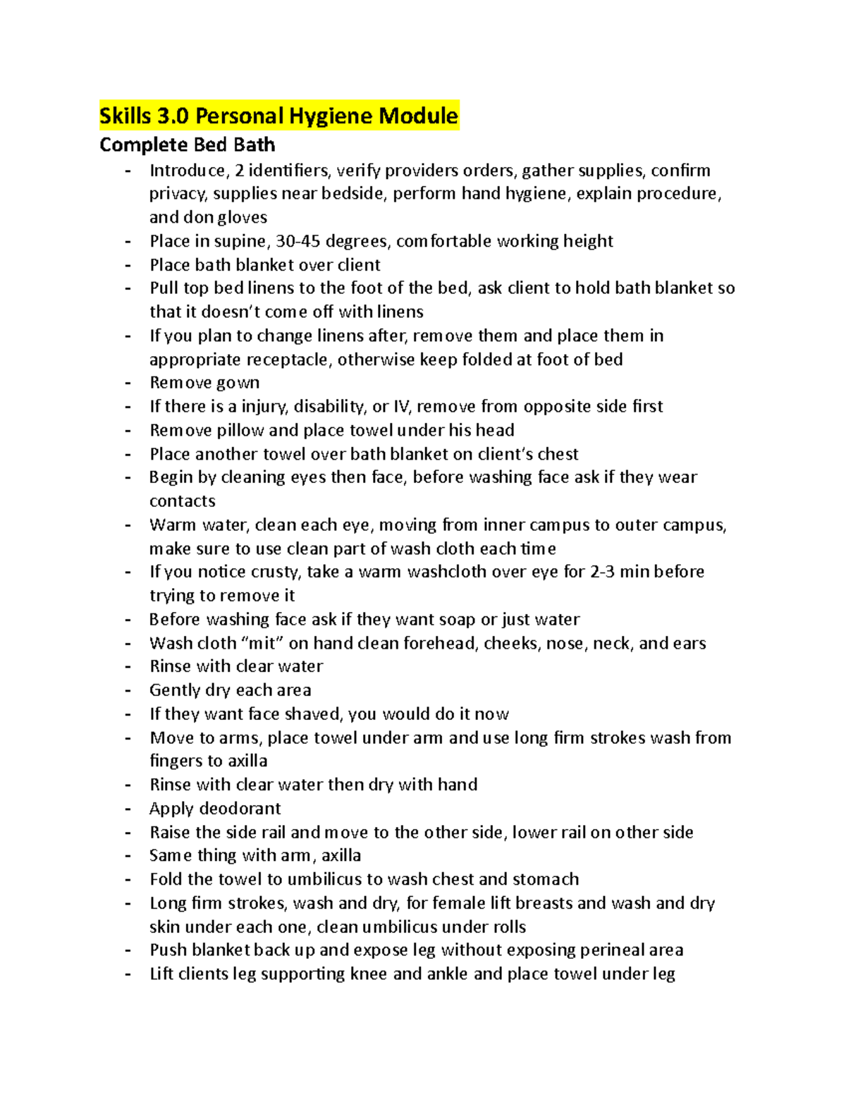 Skills 3.0 Personal Hygiene Module - Skills 3 Personal Hygiene Module ...