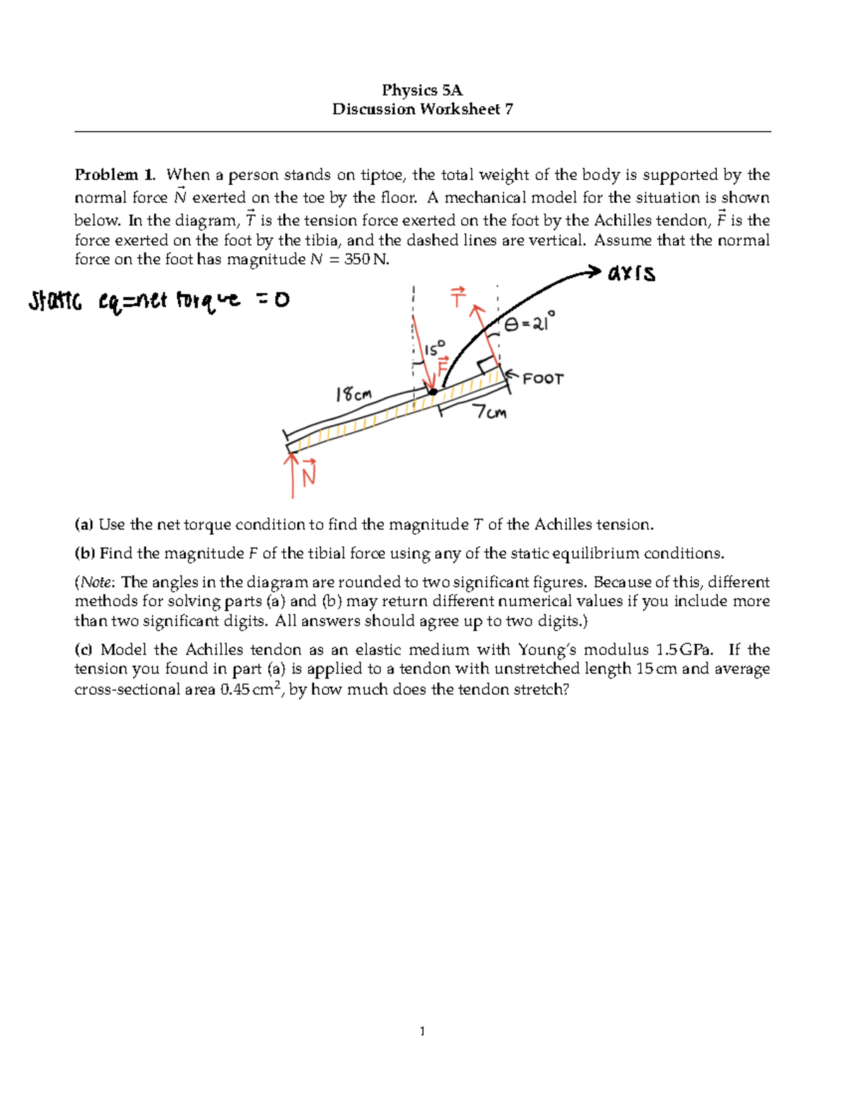 Phys5a-ws7 - Physics 5A Discussion Worksheet 7 Problem 1. When a person ...