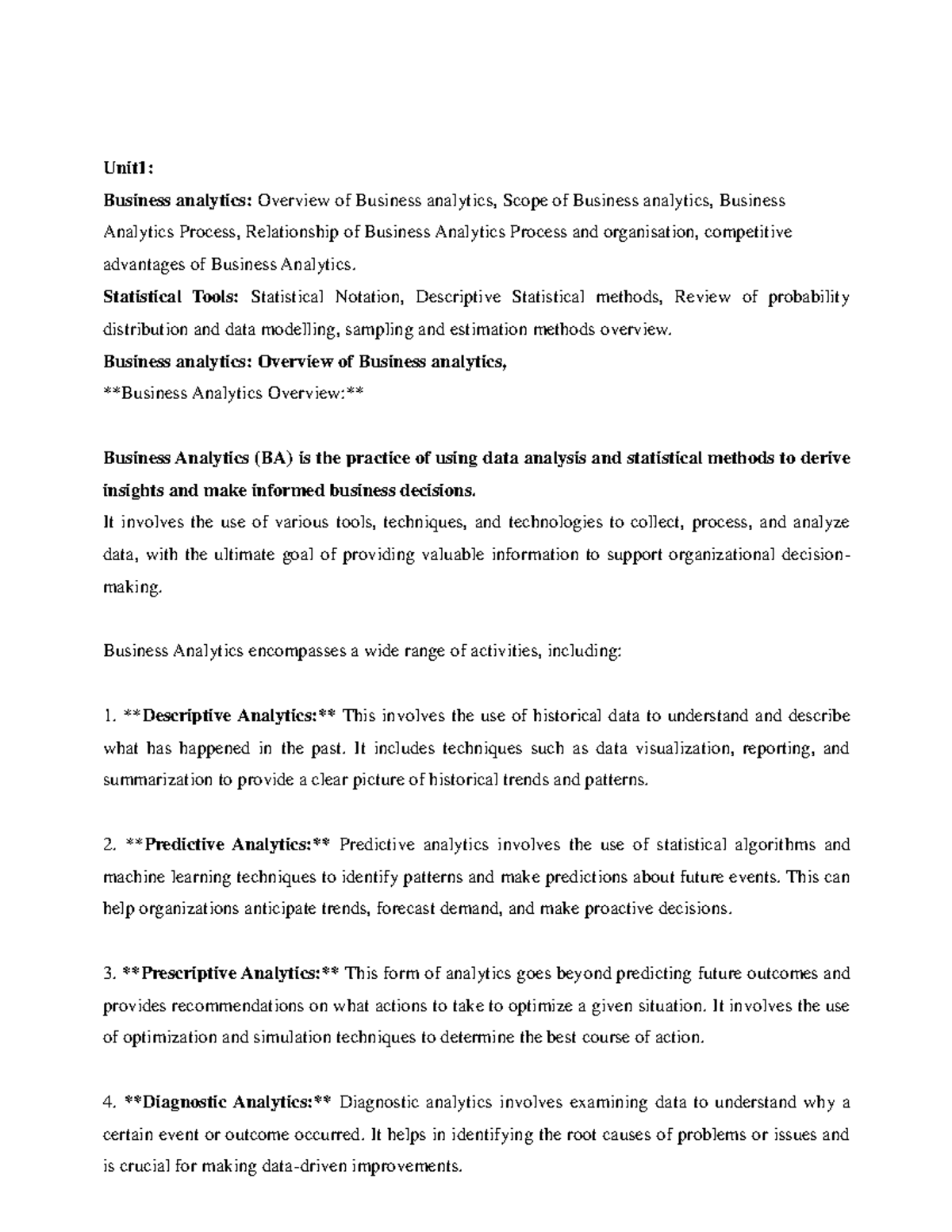 BA Material - ghngfn - Unit1: Business analytics: Overview of Business ...