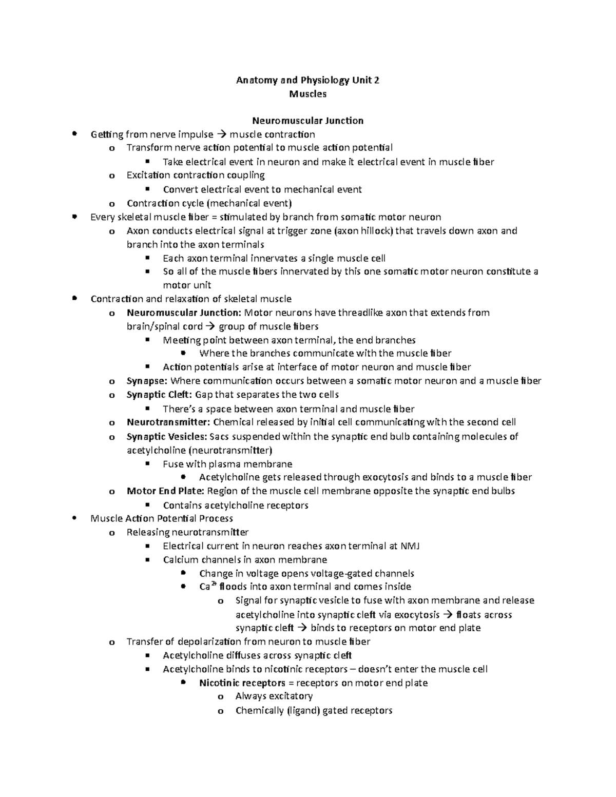 BIOL 430: Advanced Human Anatomy and Physiology I; Unit 2 - Muscles ...