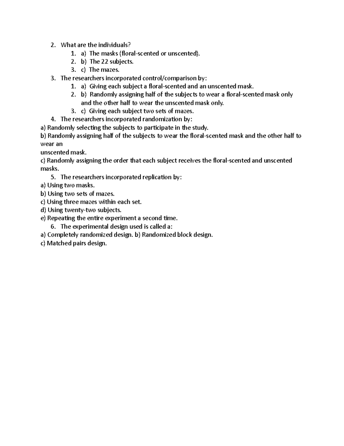 Stat100 47 Lecture Notes 5 What Are The Individuals A The Masks Floral Scented Or 