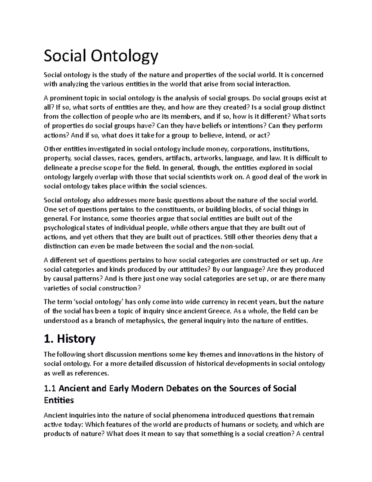 Module 14 Social Ontology - Social Ontology Social ontology is the ...