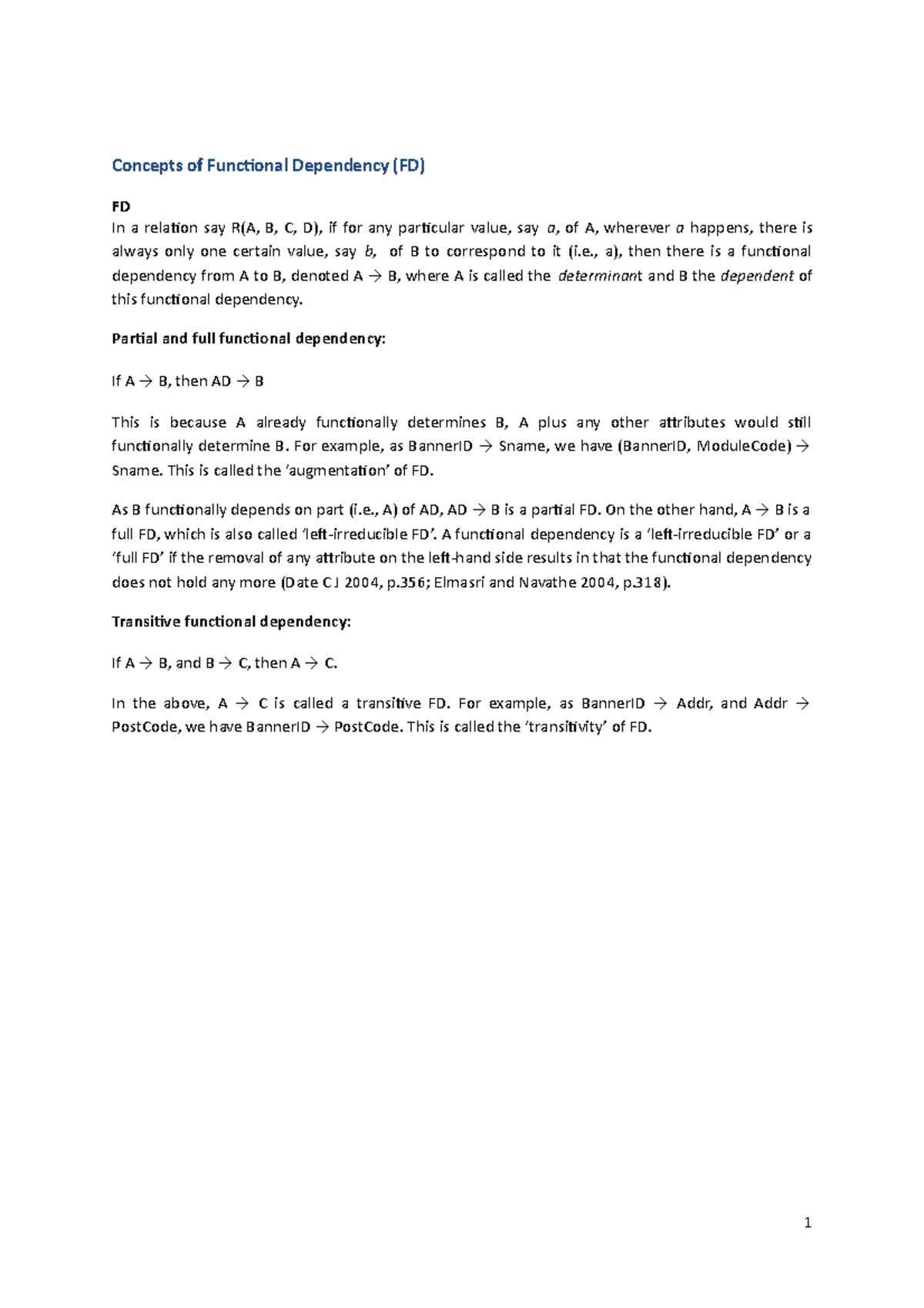 Normalisation Concepts Of Functional Dependency Fd Fd In A Relation Say Ra B C D If
