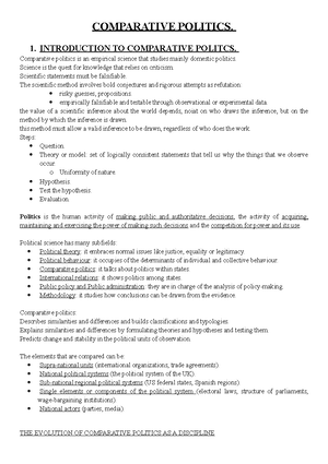 Lectures 1-7 - comparative politics - LECTURE 1: INTRODUCTION ...