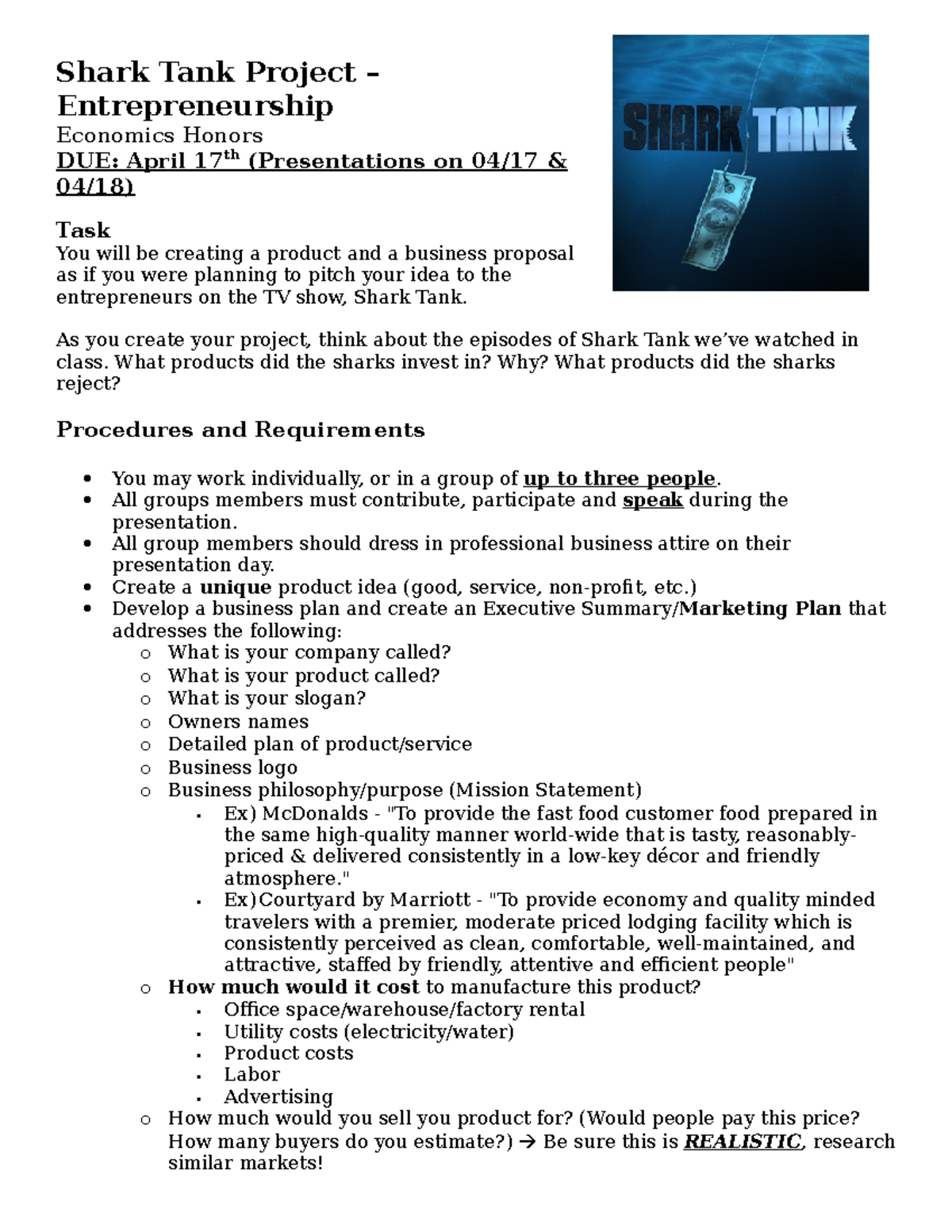 Shark Tank Project - Lecture notes 2.5.6 - Shark Tank Project ...