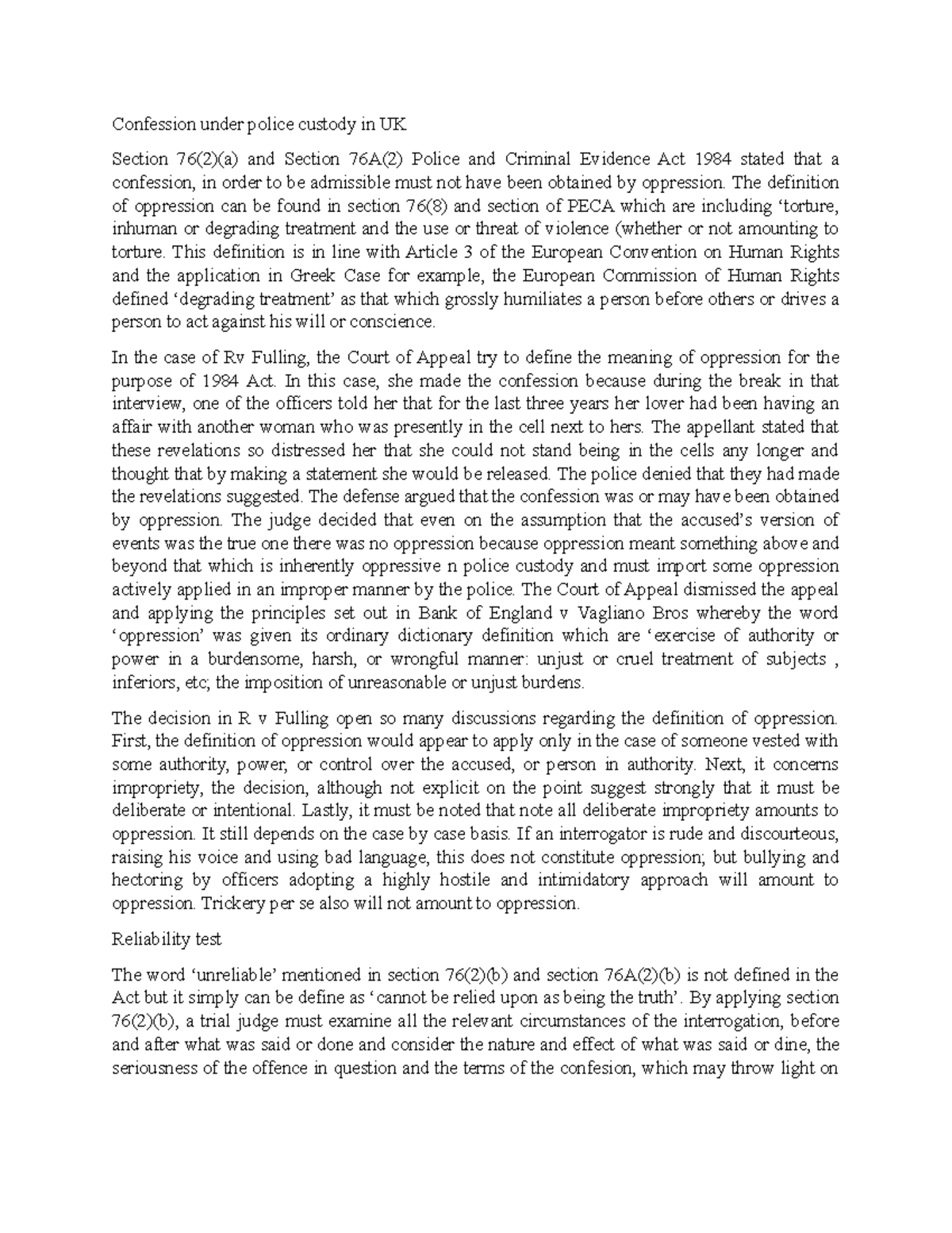 Confession under police custody in UK: Comparison - Confession under ...