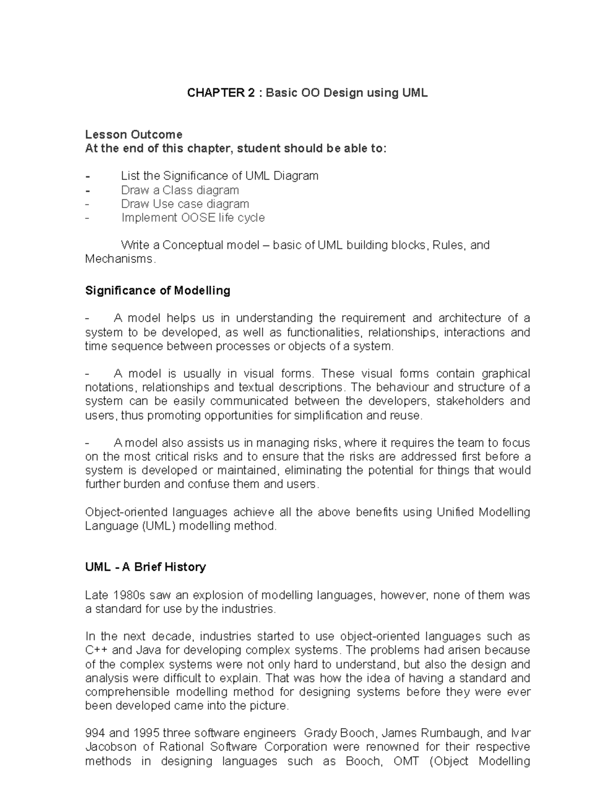 Chapter 2 Basic Oo Design Using Uml Chapter 2 Basic Oo Design Using Uml Lesson Outcome At 
