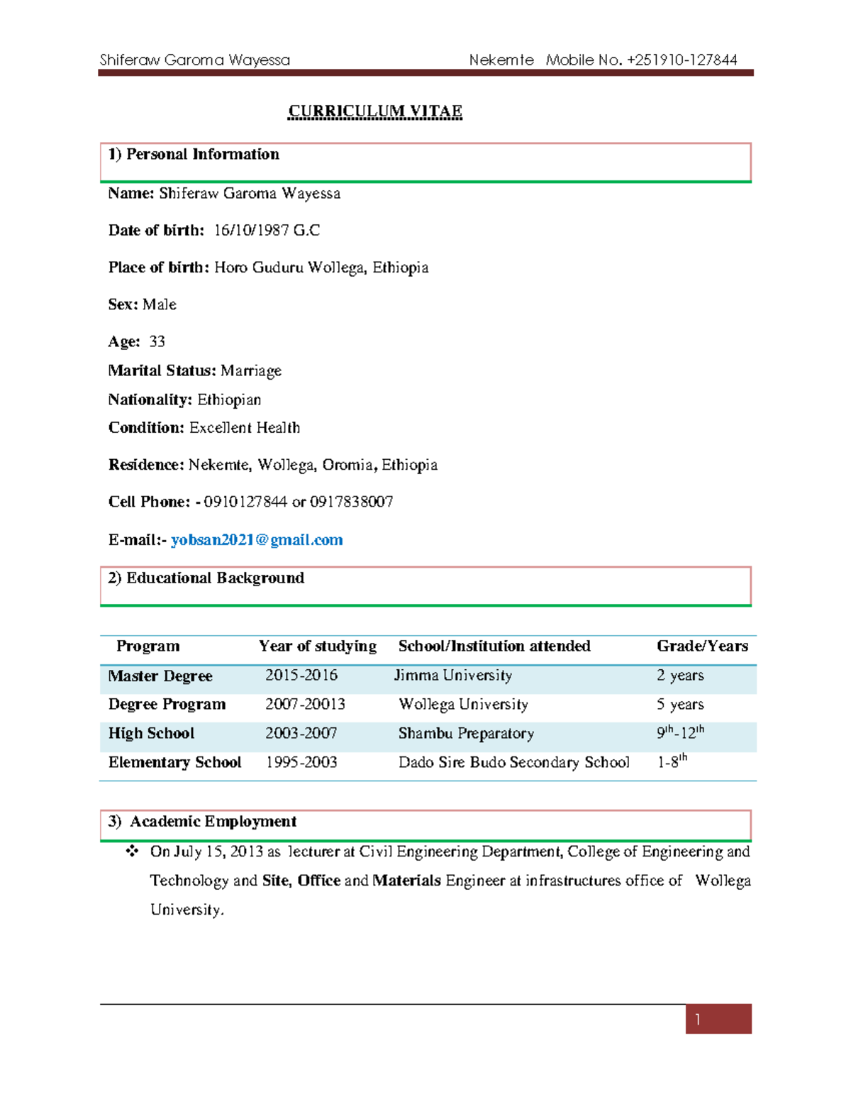 Curriculum Vitae as General Building 1 - CURRICULUM VITAE Personal ...