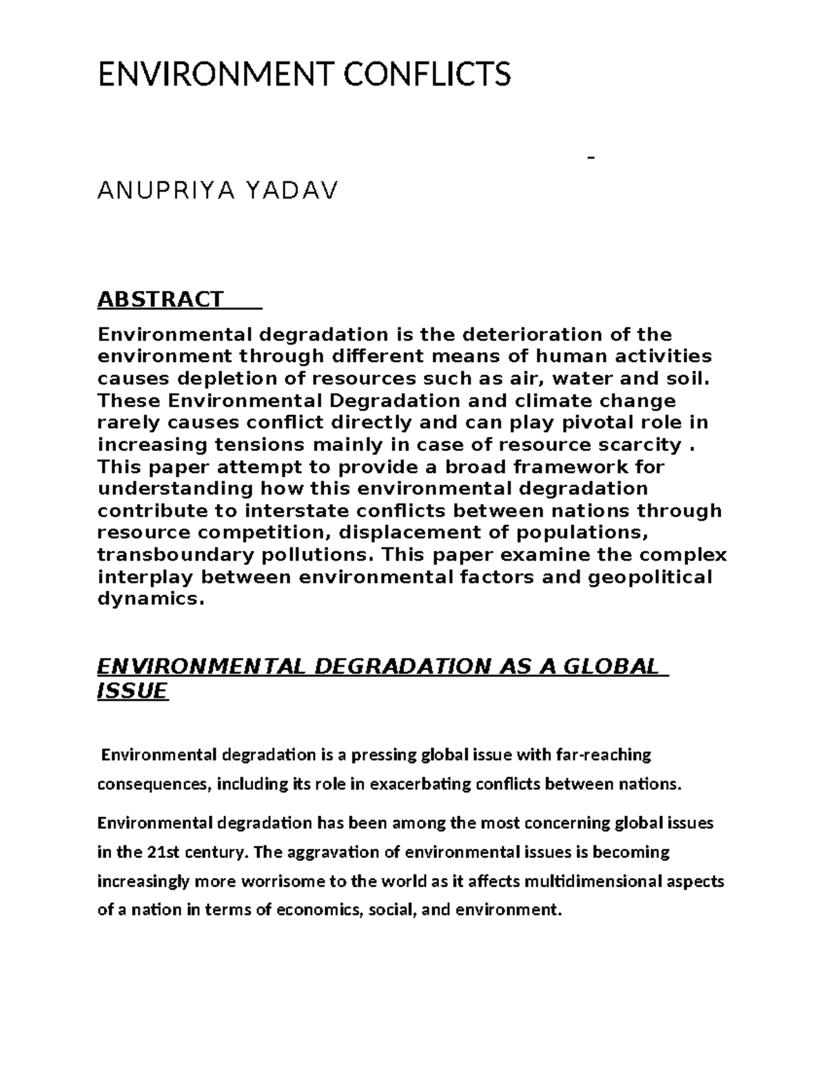 Anu ge-1 - ANUPRIYA YADAV ABSTRACT Environmental degradation is the ...