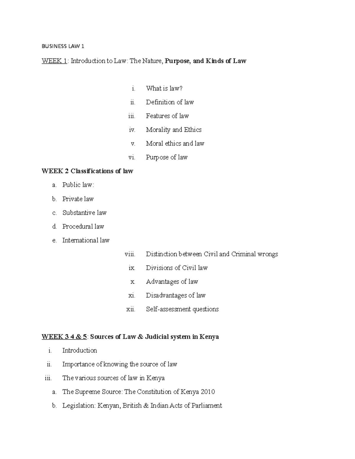 Business LAW 1 Notes - very brief - BUSINESS LAW 1 WEEK 1: Introduction ...
