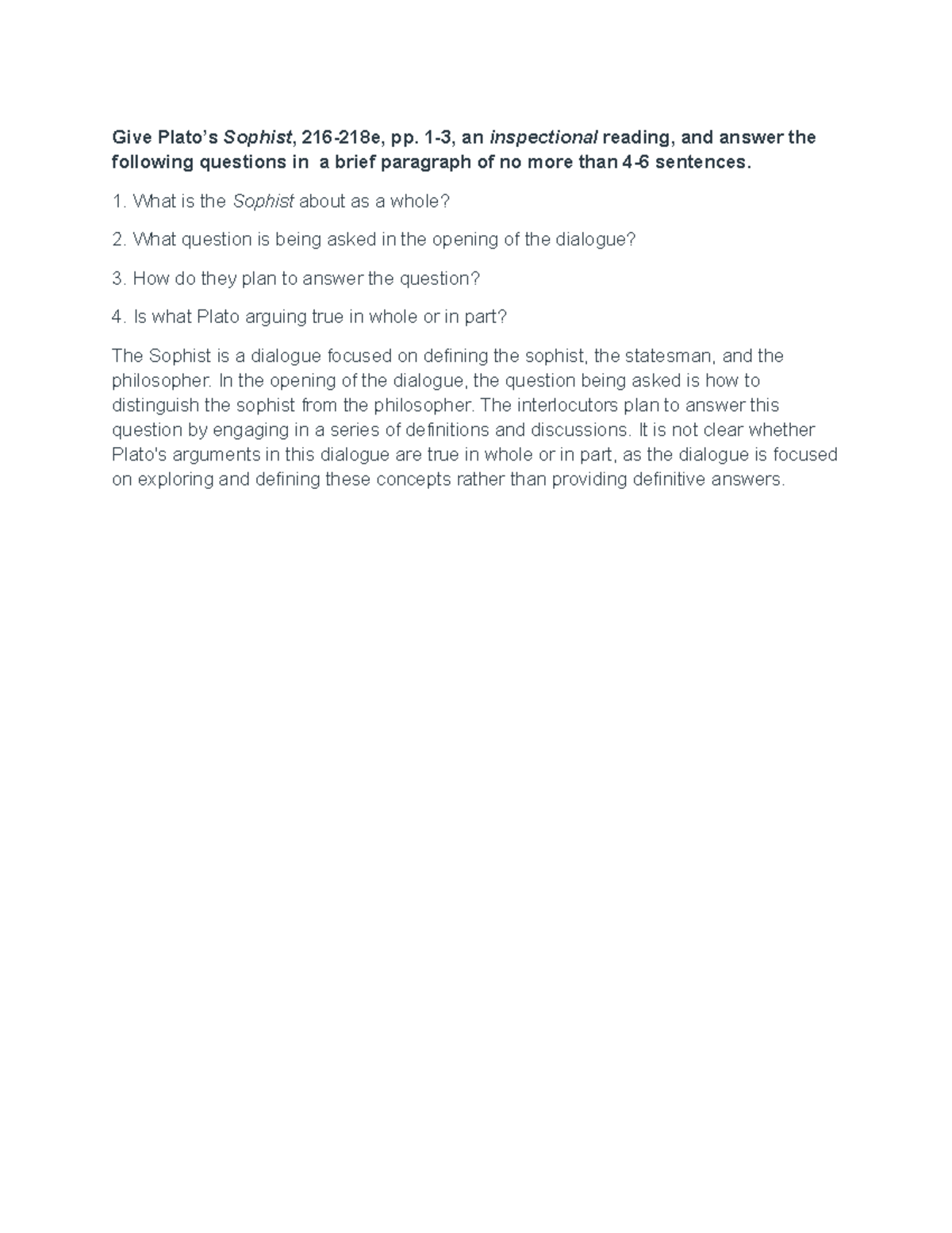 Discussion How to Read a Book - Give Plato’s Sophist, 216-218e, pp. 1-3 ...