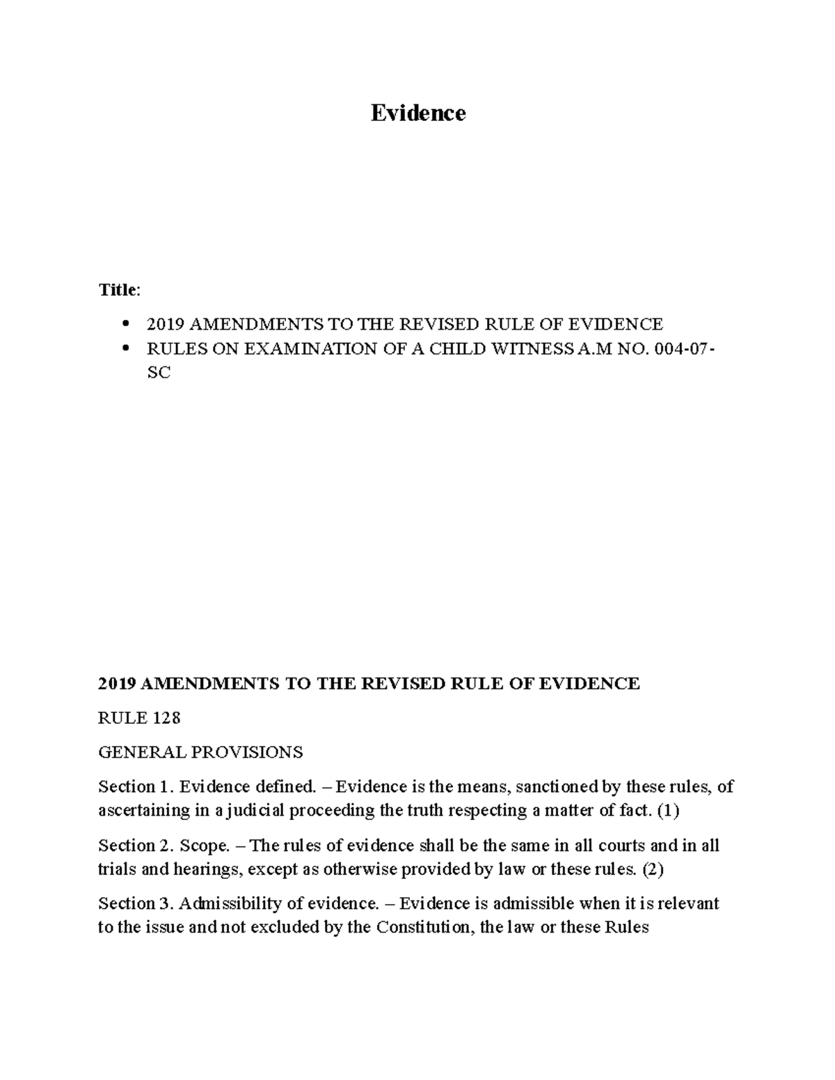 Evidence - Practice only - Evidence Title: 2019 AMENDMENTS TO THE ...