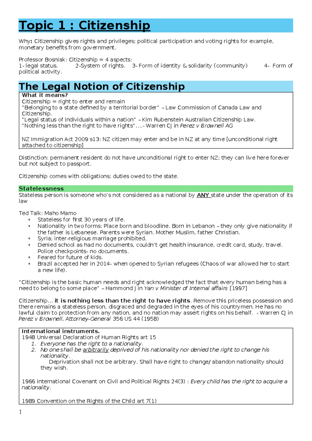 Immigration Exam Notes - Topic 1 : Citizenship Why: Citizenship gives ...