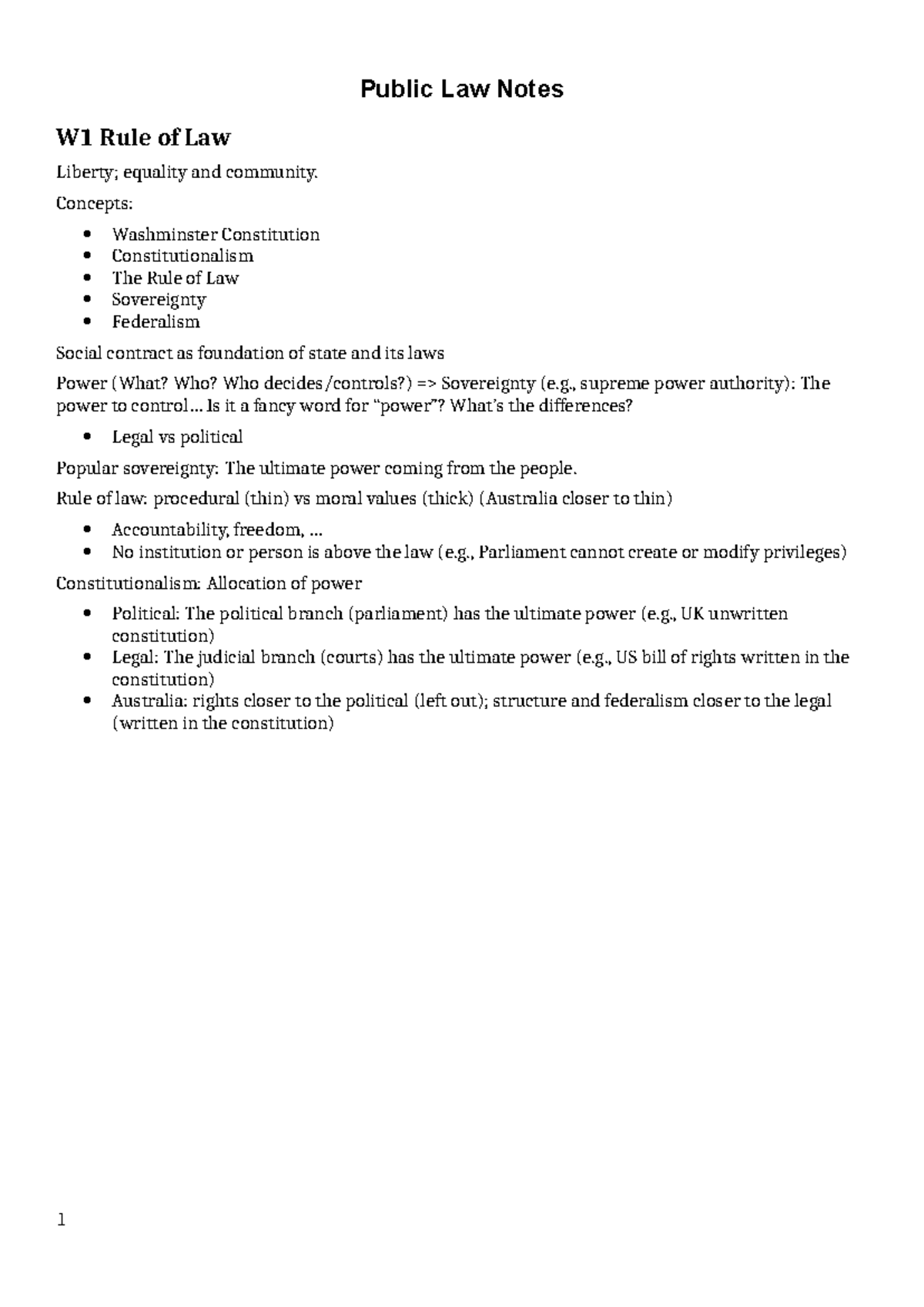 Public Law Notes - Concepts: Washminster Constitution Constitutionalism ...
