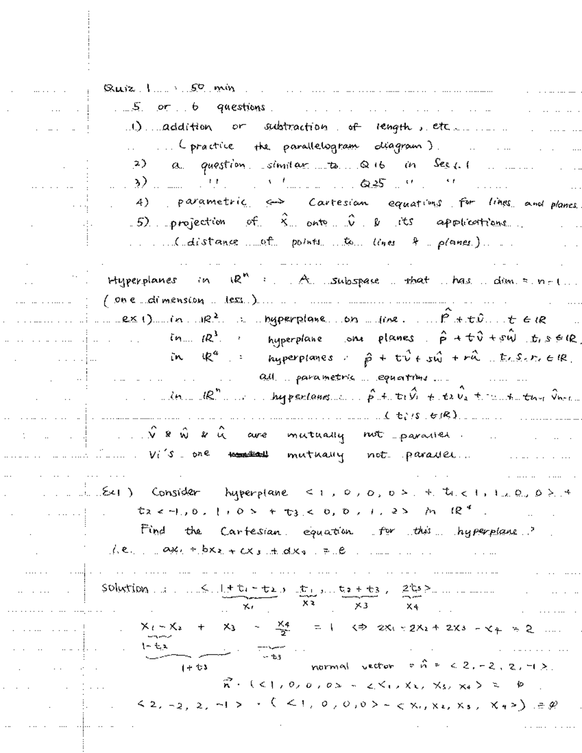 Lecture Notes Linear Algebra - Quiz 1 : 50 min 5 or 6 questions 1 ...