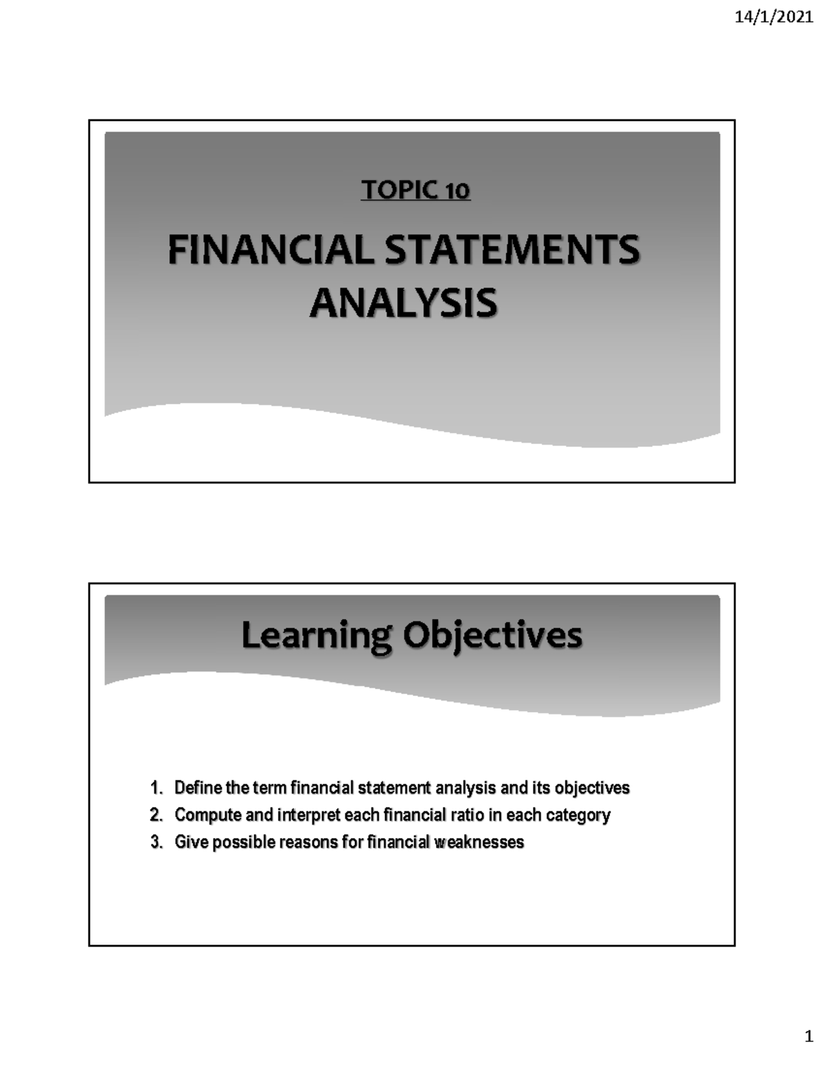 Financial Statement Analysis - FINANCIAL STATEMENTS ANALYSIS TOPIC 10 ...