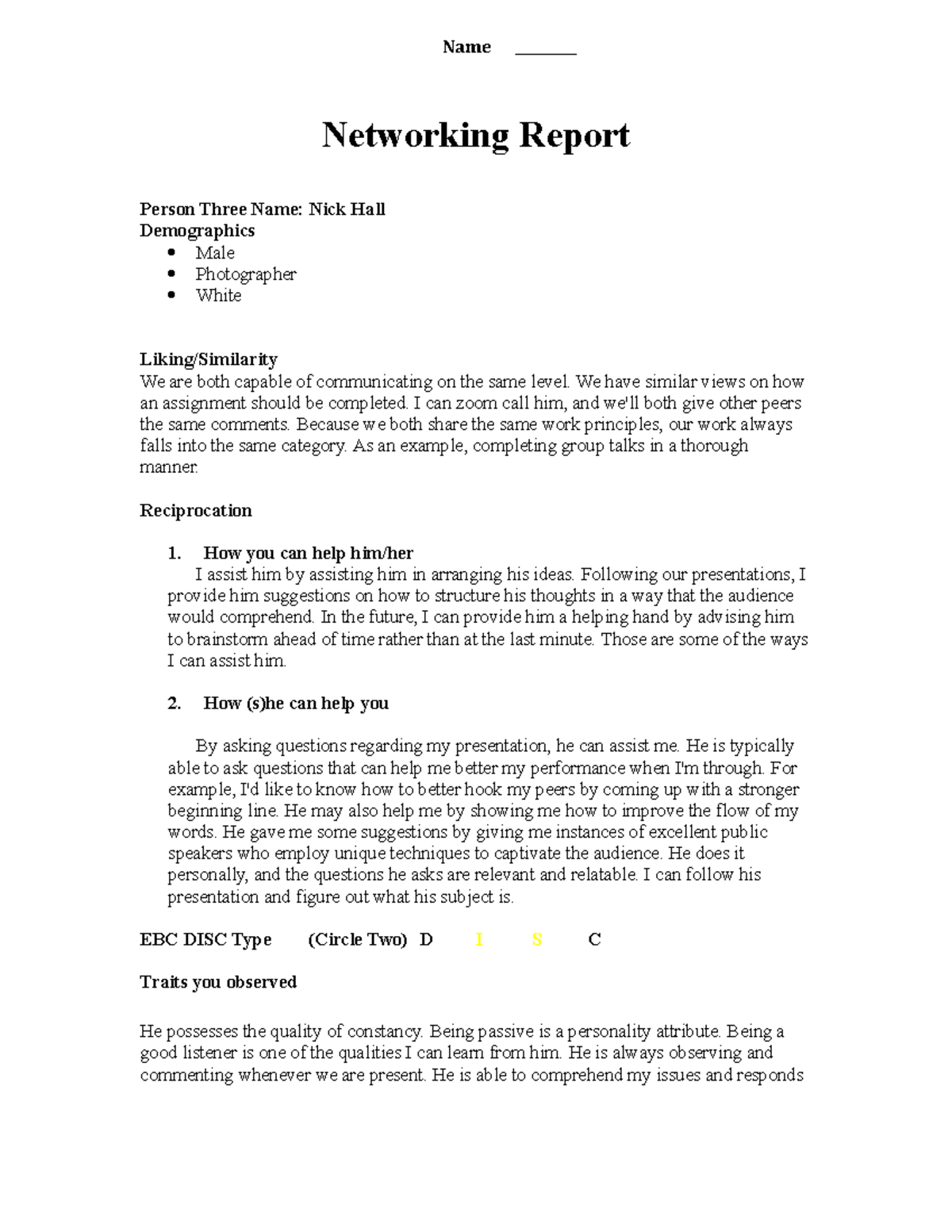 MKT 376 Networking Report Form - Networking Report Person Three Name ...
