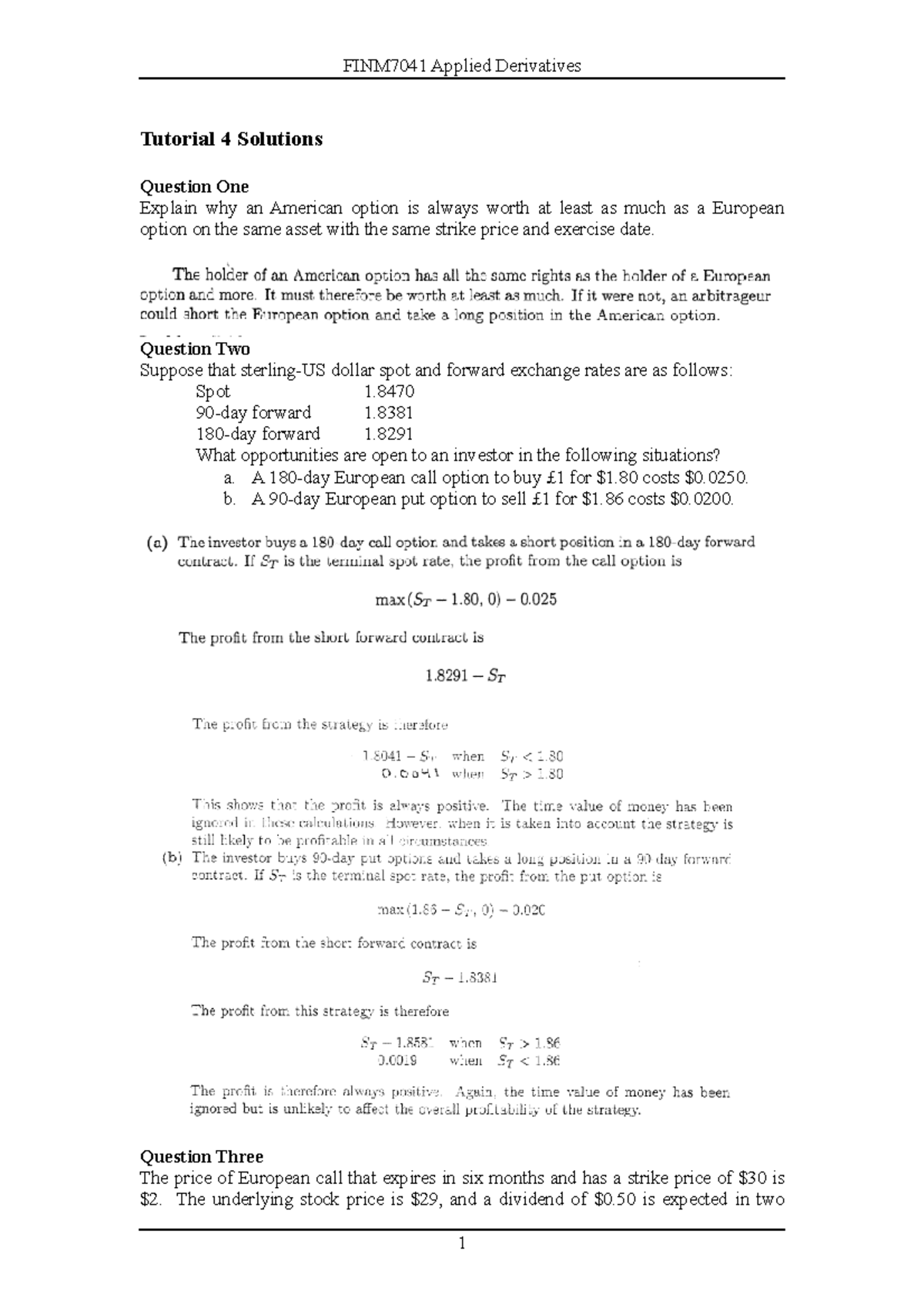 Tutorial 4 Solutions(2) - FINM7041 Applied Derivatives Tutorial 4 ...