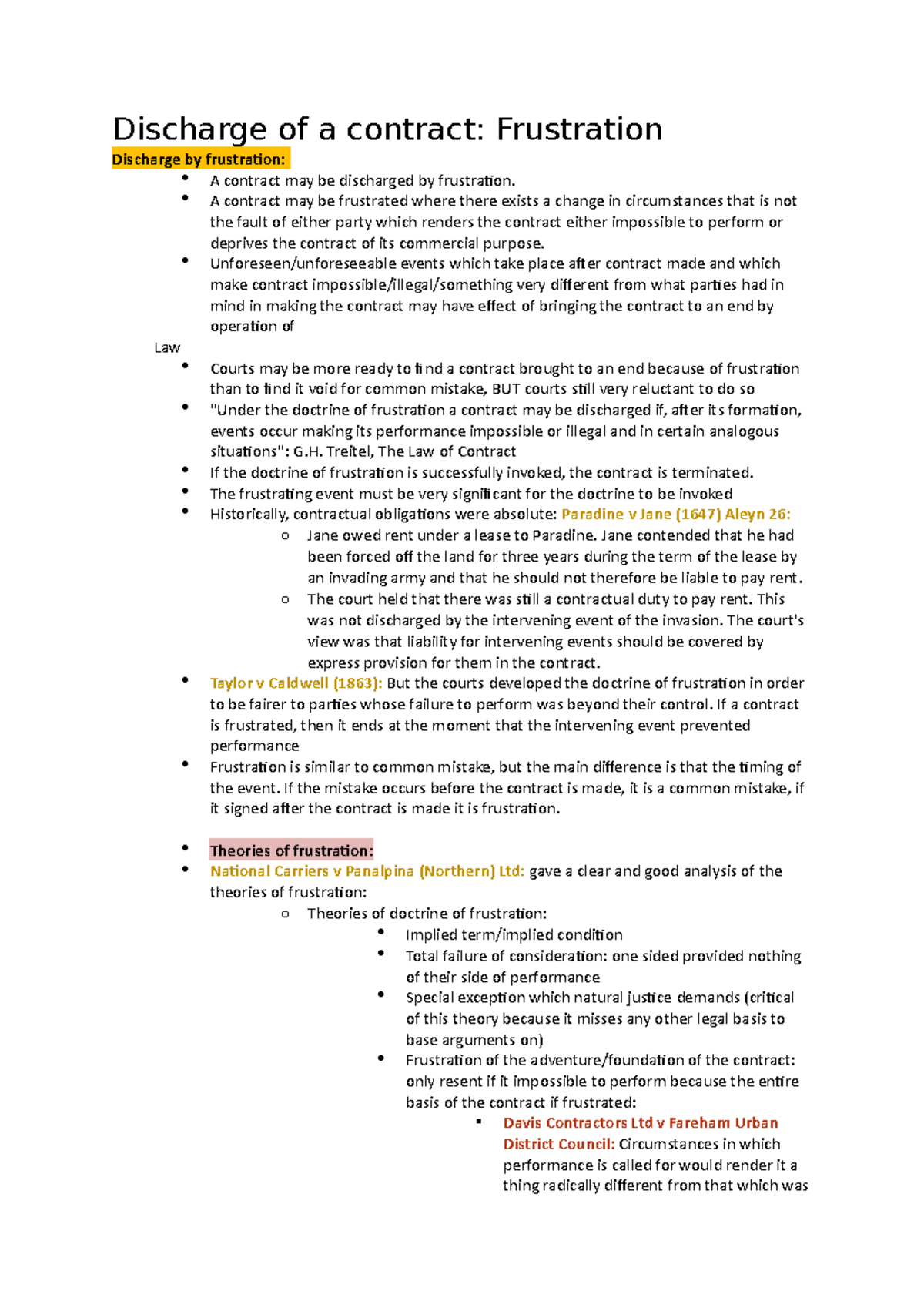 Discharge of a contract Frustration - Discharge of a contract ...