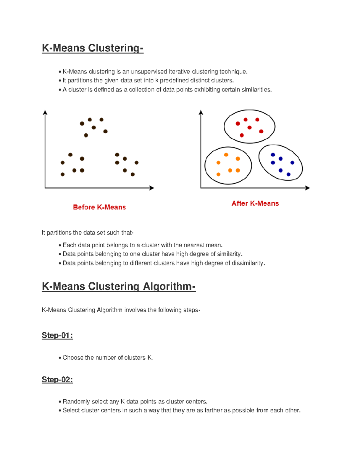 Lecture 11 - K means algorithm - K-Means Clustering- • K-Means clustering is an unsupervised ...