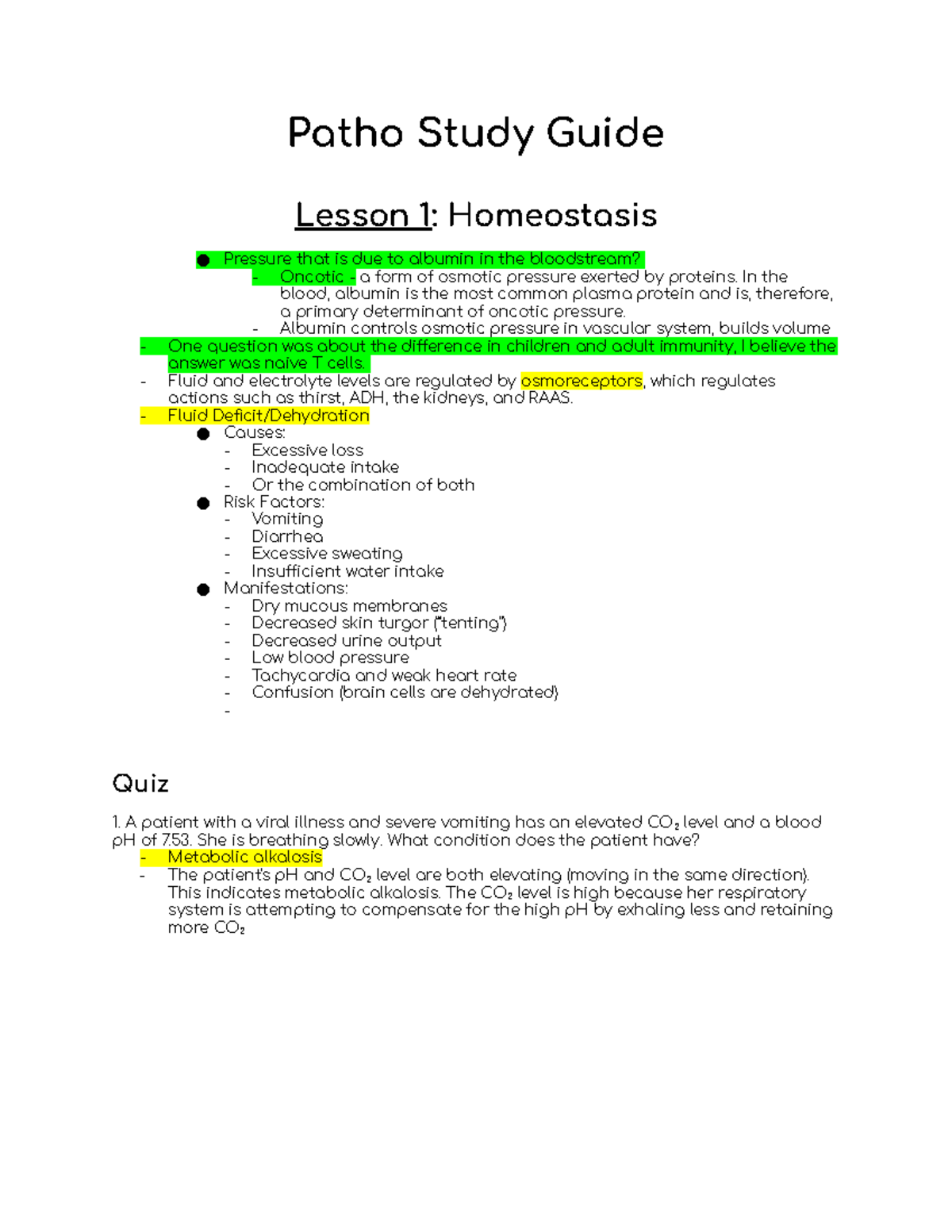 Main Patho Study Guide - Patho Study Guide Lesson 1: Homeostasis ...