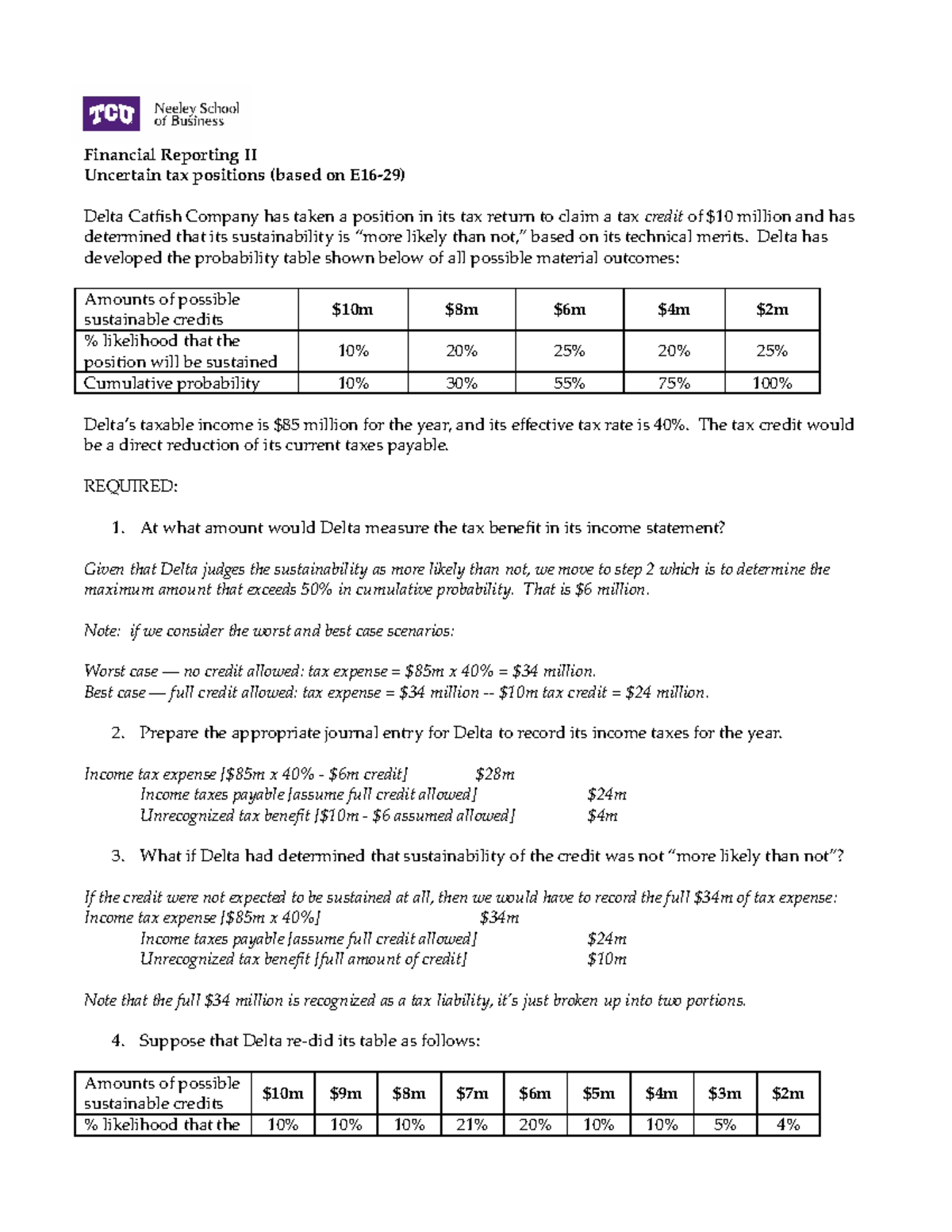 Uncertain tax position illustration (E16-29) - solution - Financial ...