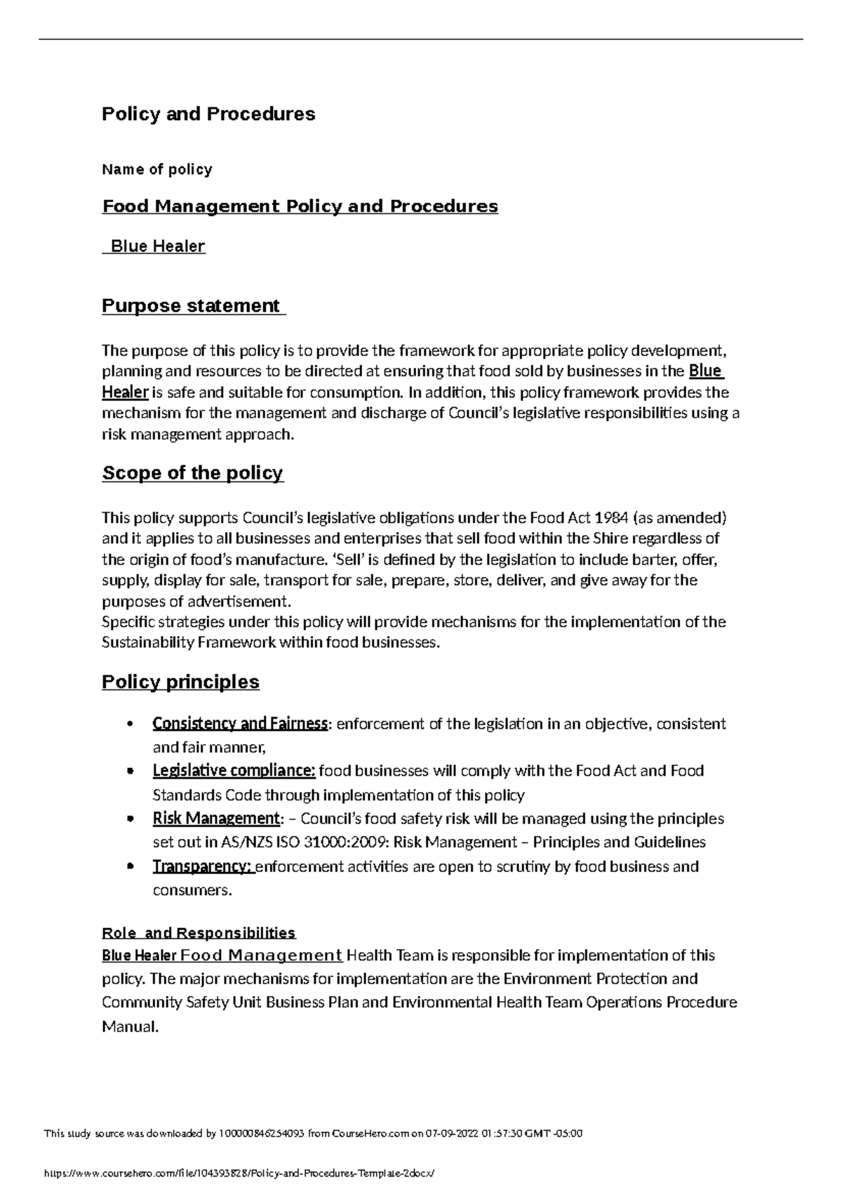 Policy And Procedures Template 2 Business Law StuDocu