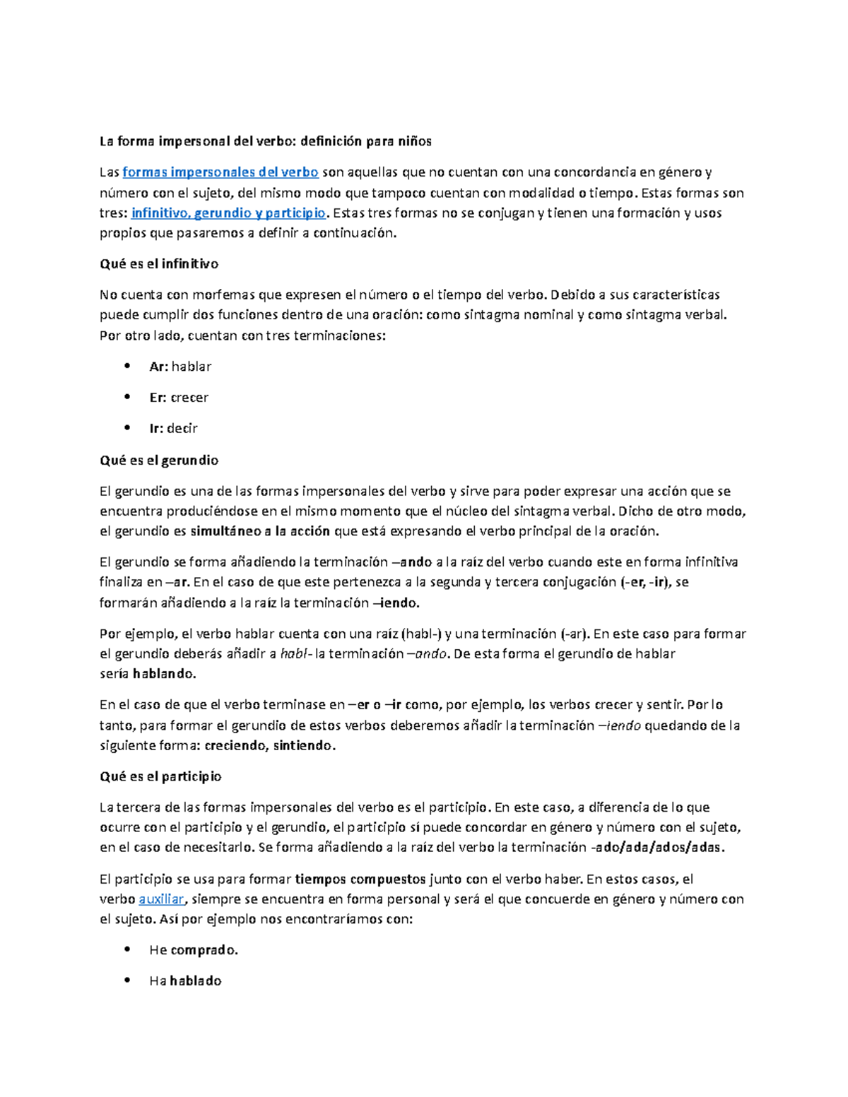 La forma impersonal del verbo - Estas formas son tres: infinitivo ...