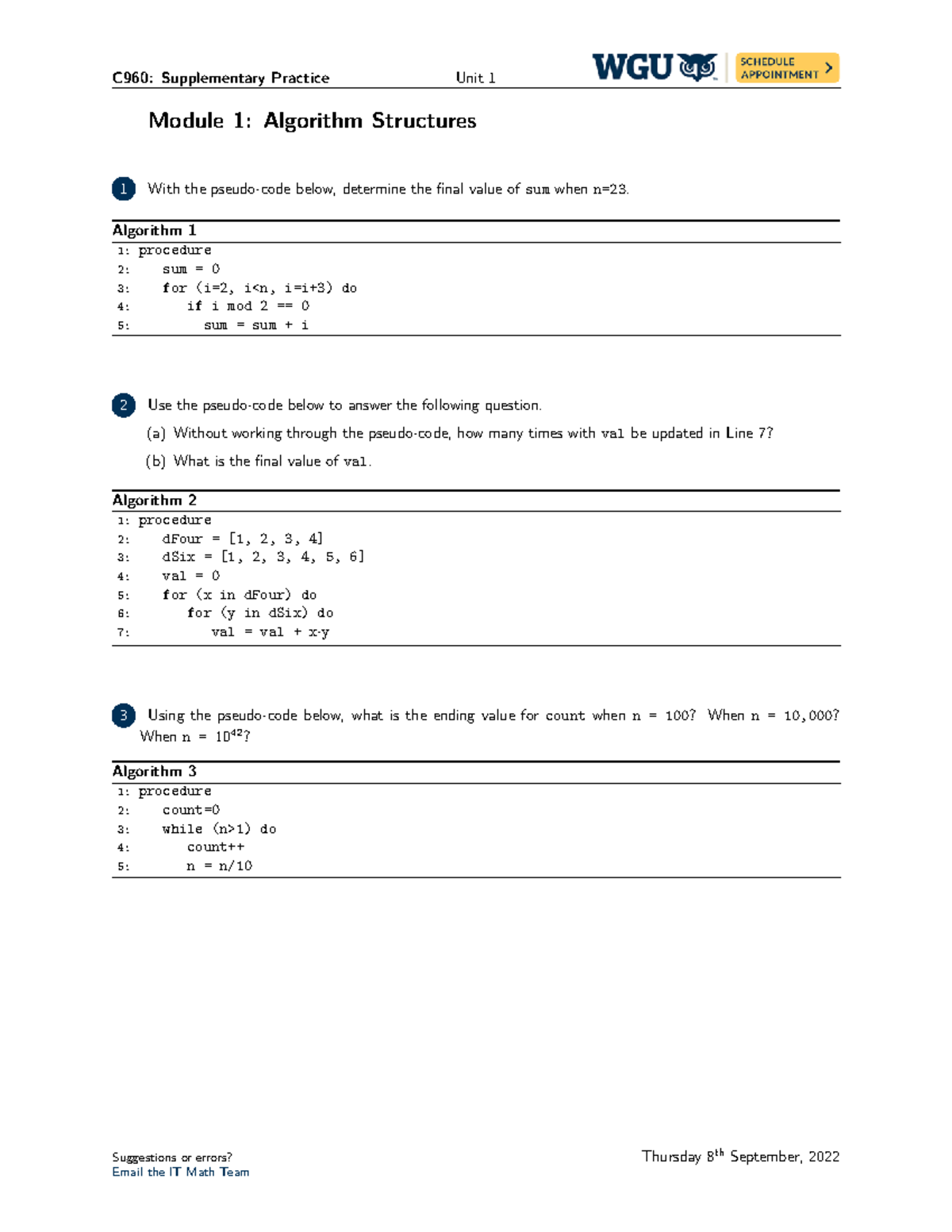 C960 Unit 1 Algorithms Assessments Module 1 Algorithm Structures 1 3652