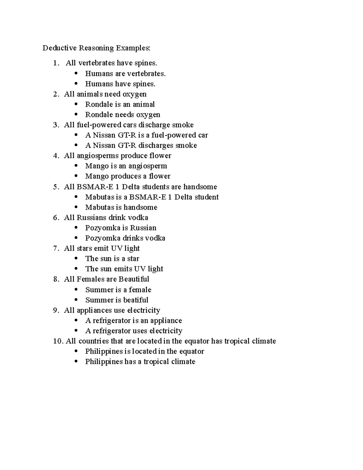 Deductive Reasoning - Examples - All vertebrates have spines. Humans ...