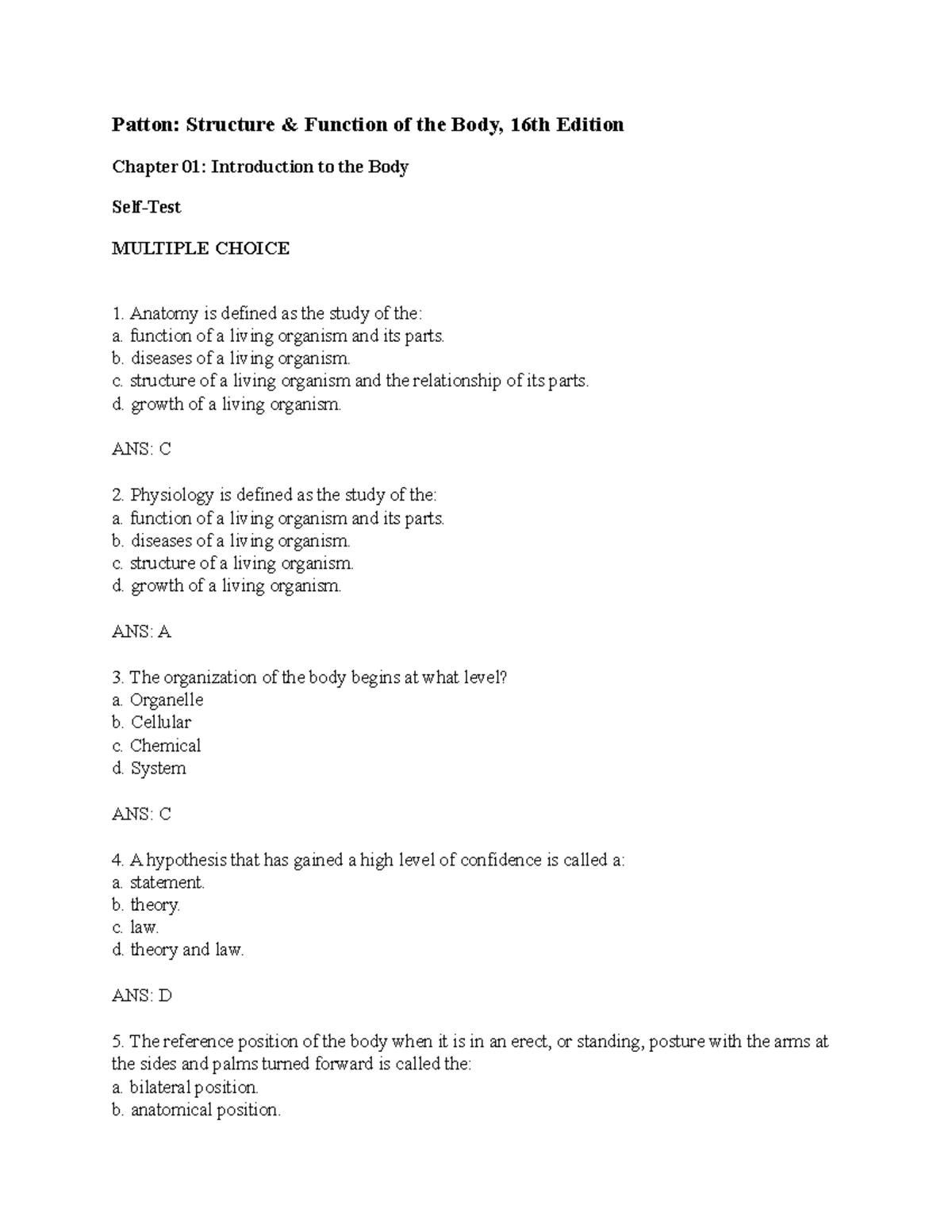 Chapter 001 pdf - Patton: Structure & Function of the Body, 16th ...