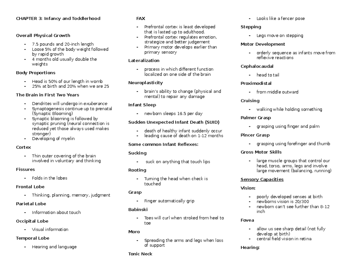 Dev Psych Chapter 3 Infanct and todler - CHAPTER 3: Infancy and ...