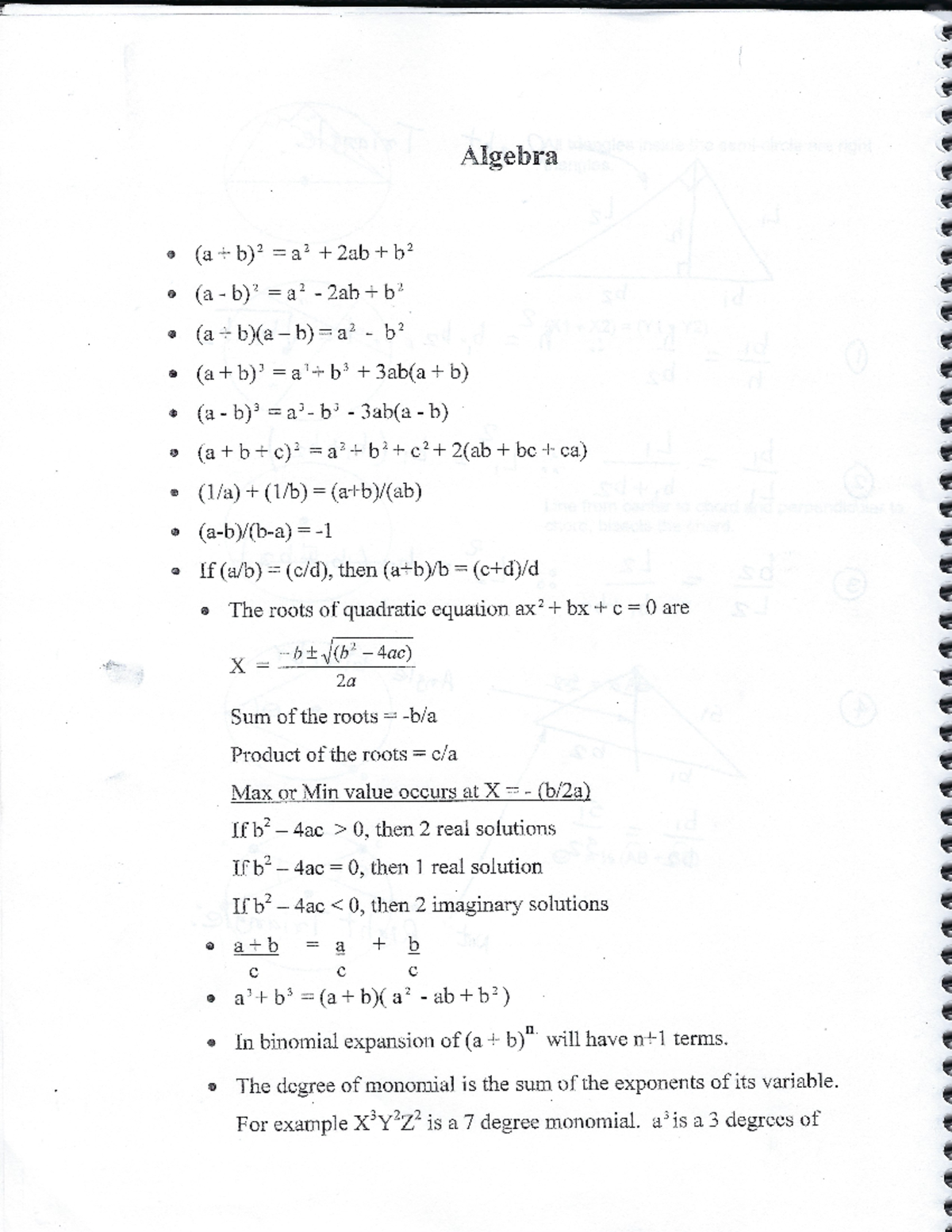 SAT Math Formula Sheet - Maht notes - Algebra (a (a ca) If then The ...