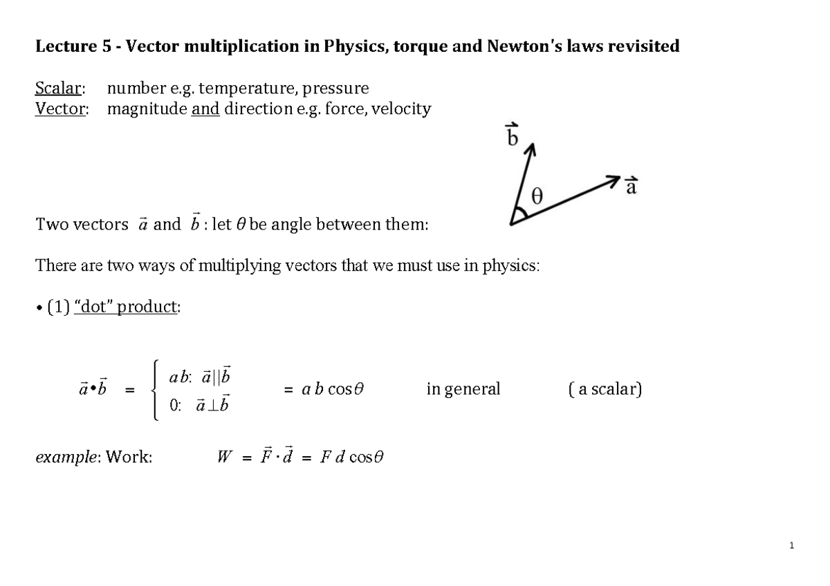P1001 L5 soln - DDD - Lecture 5 -­‐ Vector multiplication in Physics, torque and Newton's laws ...