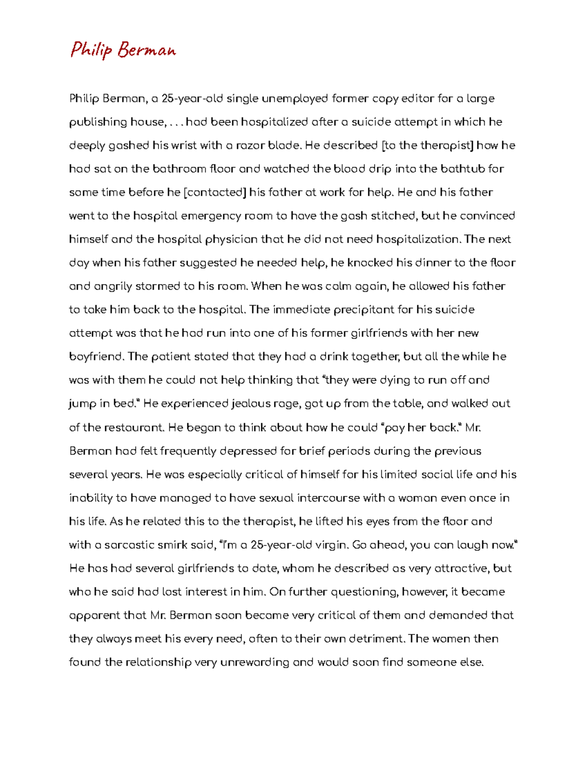 Philip Berman - Essay - Phi Ber Philip Berman, a 25-year-old single ...