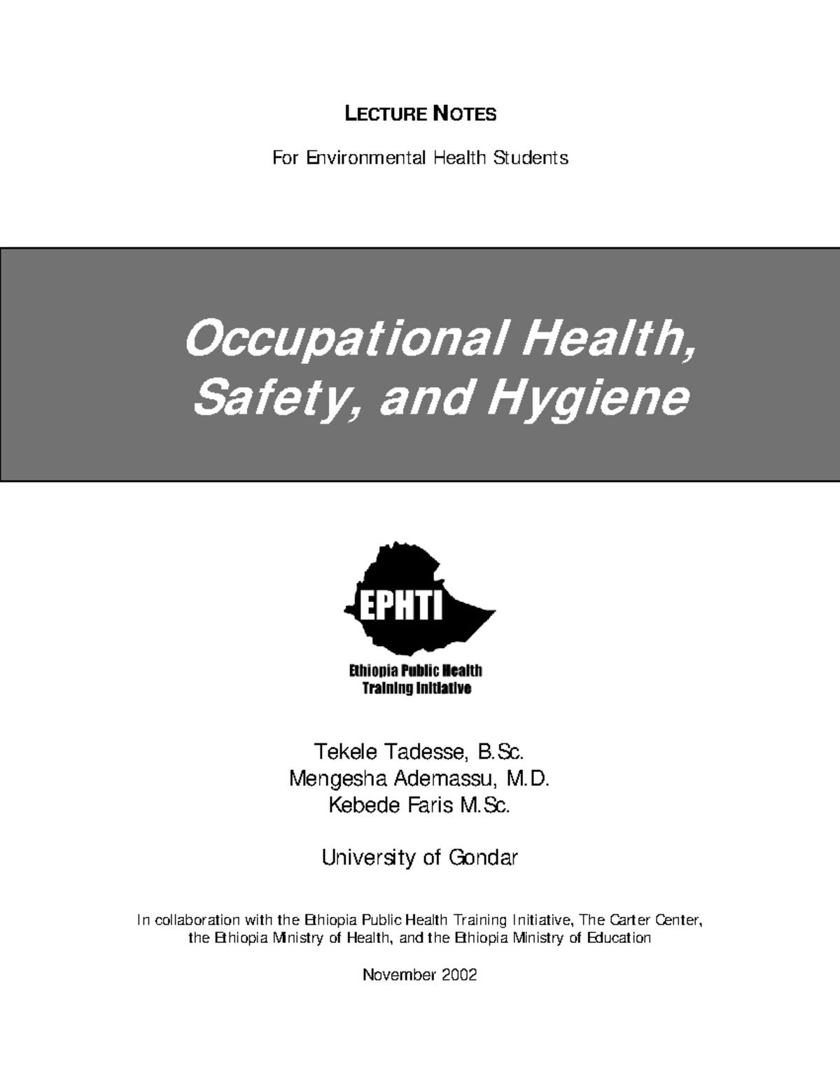 Lecture Notes For Environmental Health S - LECTURE NOTES For ...