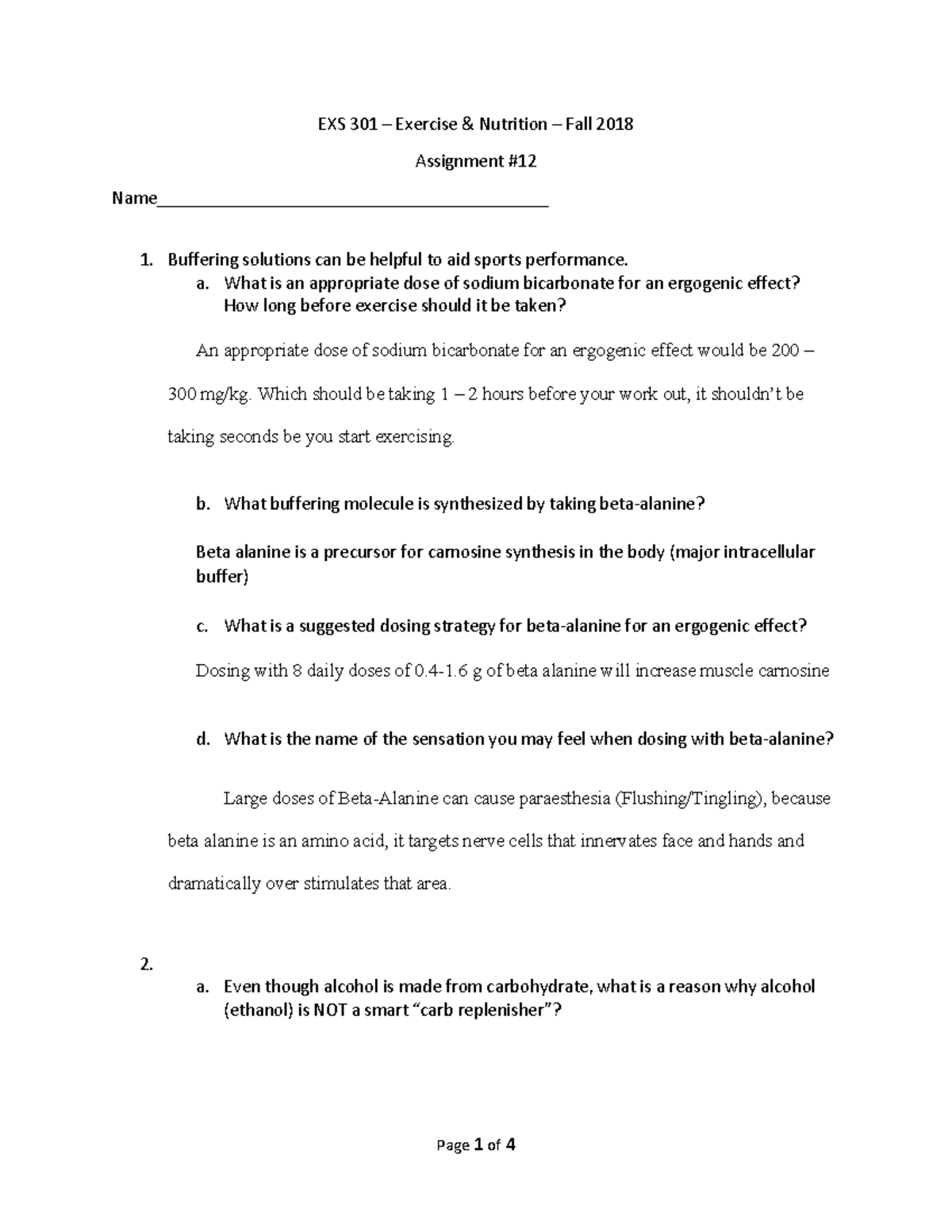 EXS 301 assignment 12 done - EXS 301 – Exercise & Nutrition – Fall 2018 ...