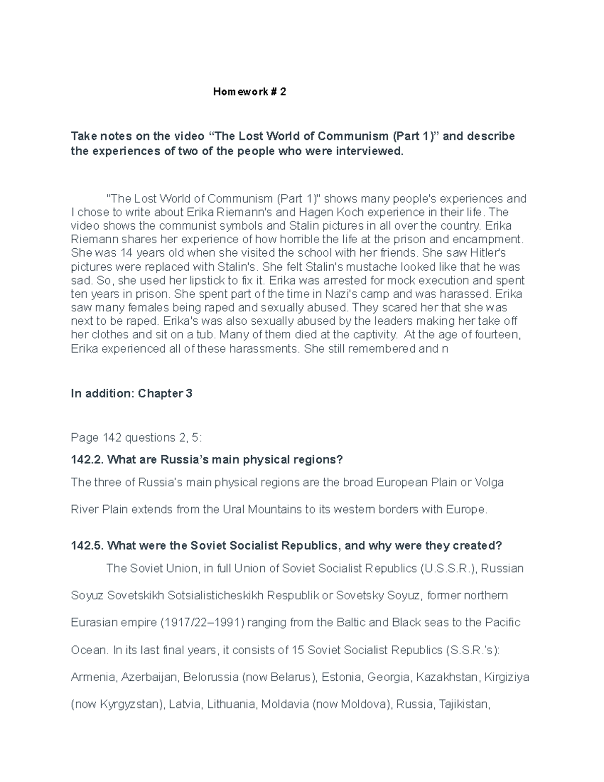 Geo Homework 2 - Russia - Homework # 2 Take notes on the video “The ...