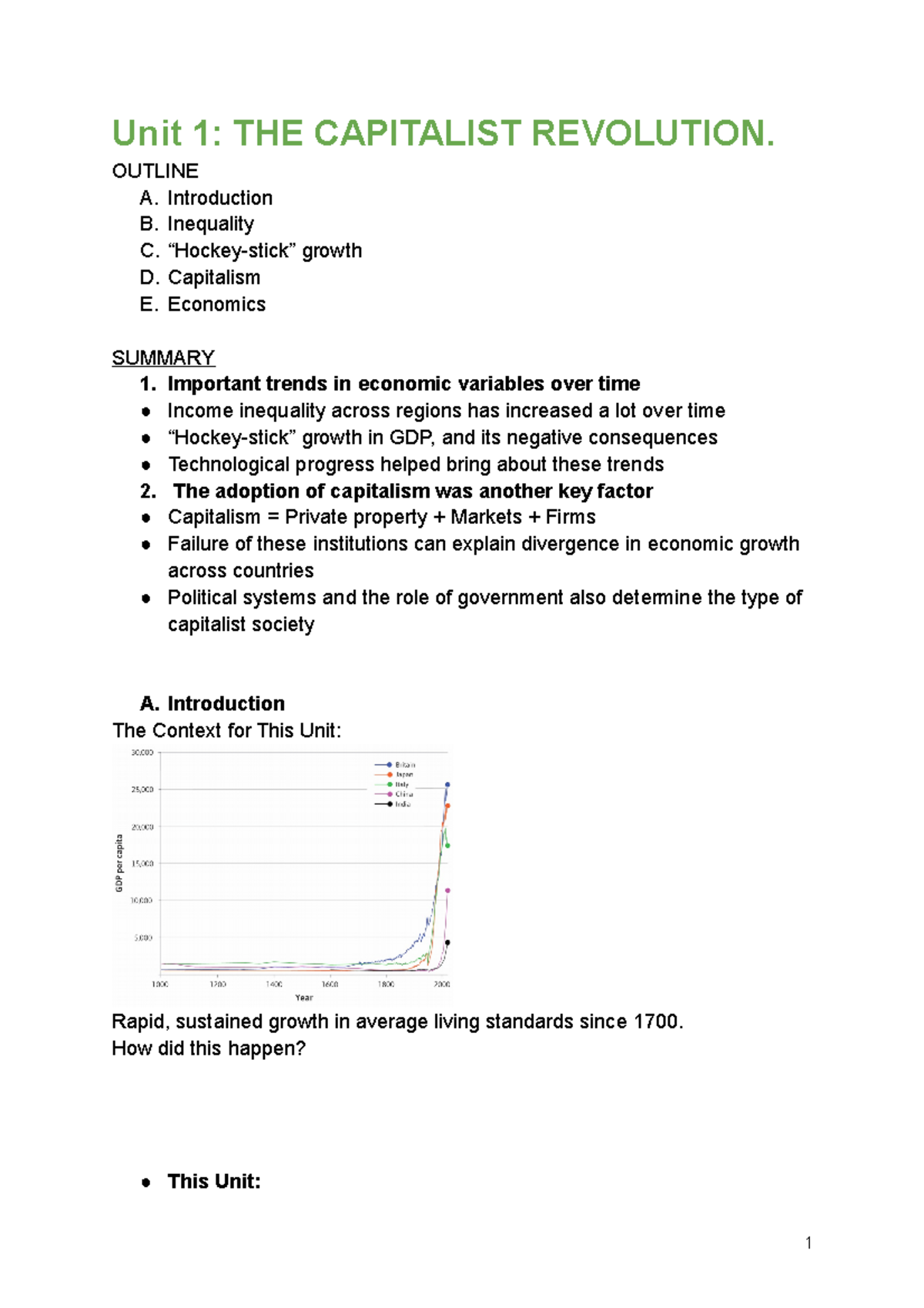 Apuntes intro economics - Unit 1: THE CAPITALIST REVOLUTION. OUTLINE A ...