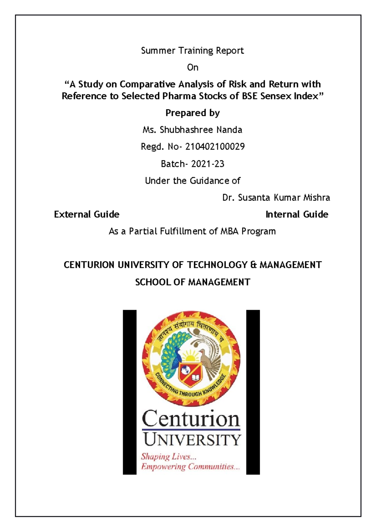 Summer Training Report-2 - Summer Training Report On “A Study on ...