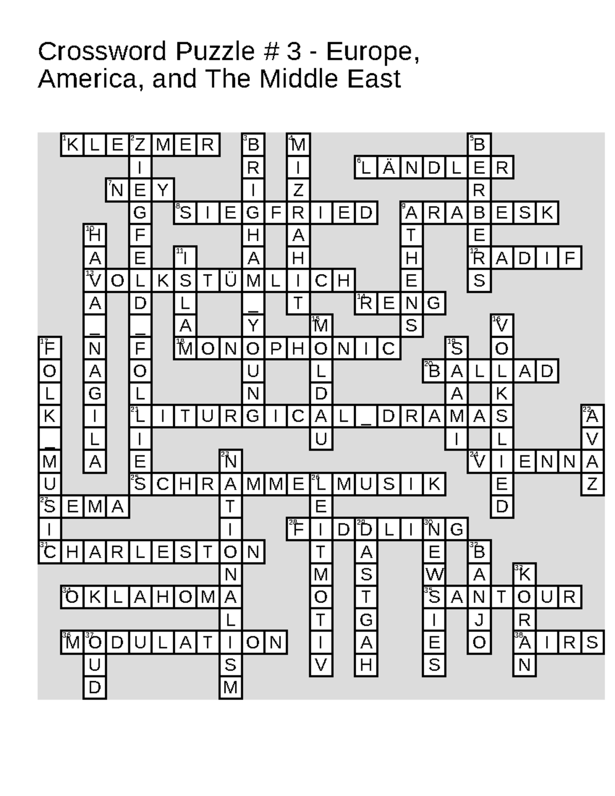 Crossword-Puzzle-3 - Crossword Puzzle # 3 - Europe, America, and The ...