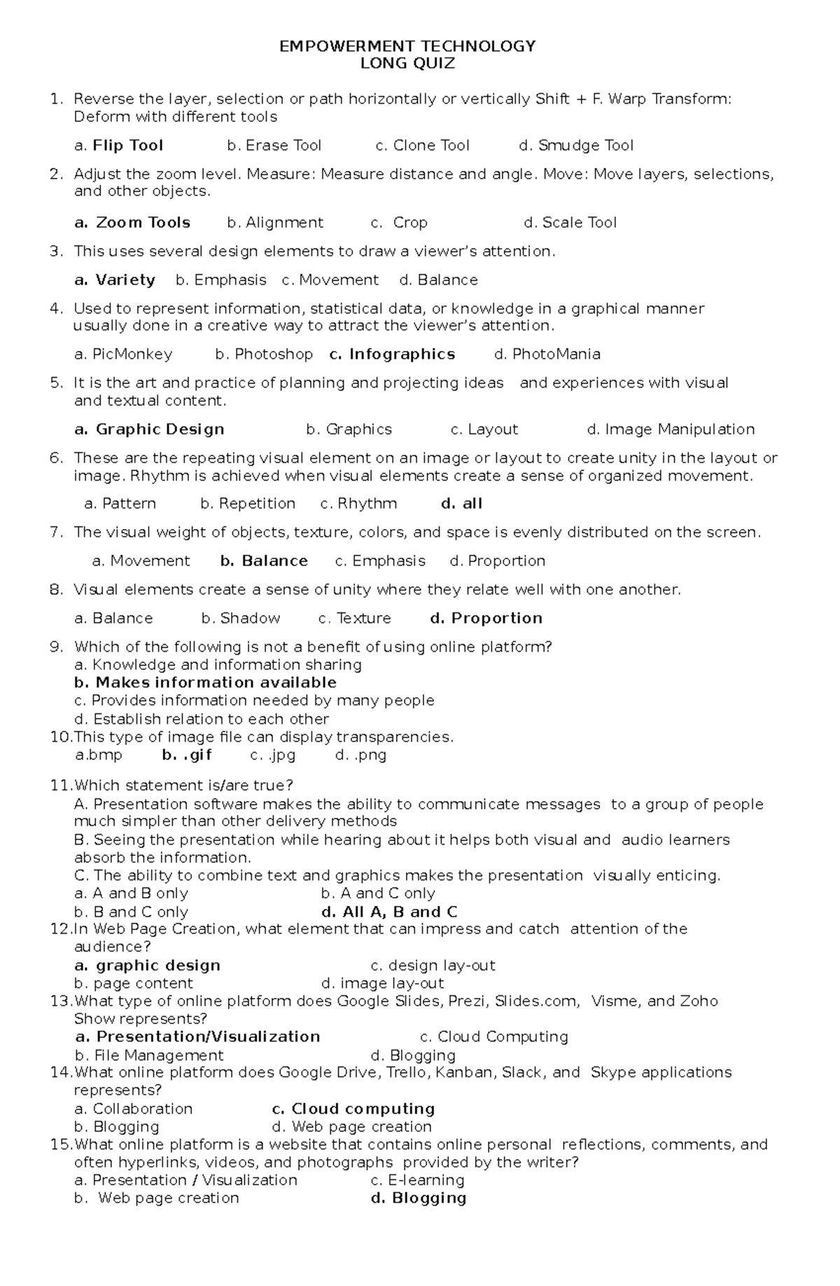 Em Tech LONG QUIZ with Answer - EMPOWERMENT TECHNOLOGY LONG QUIZ ...