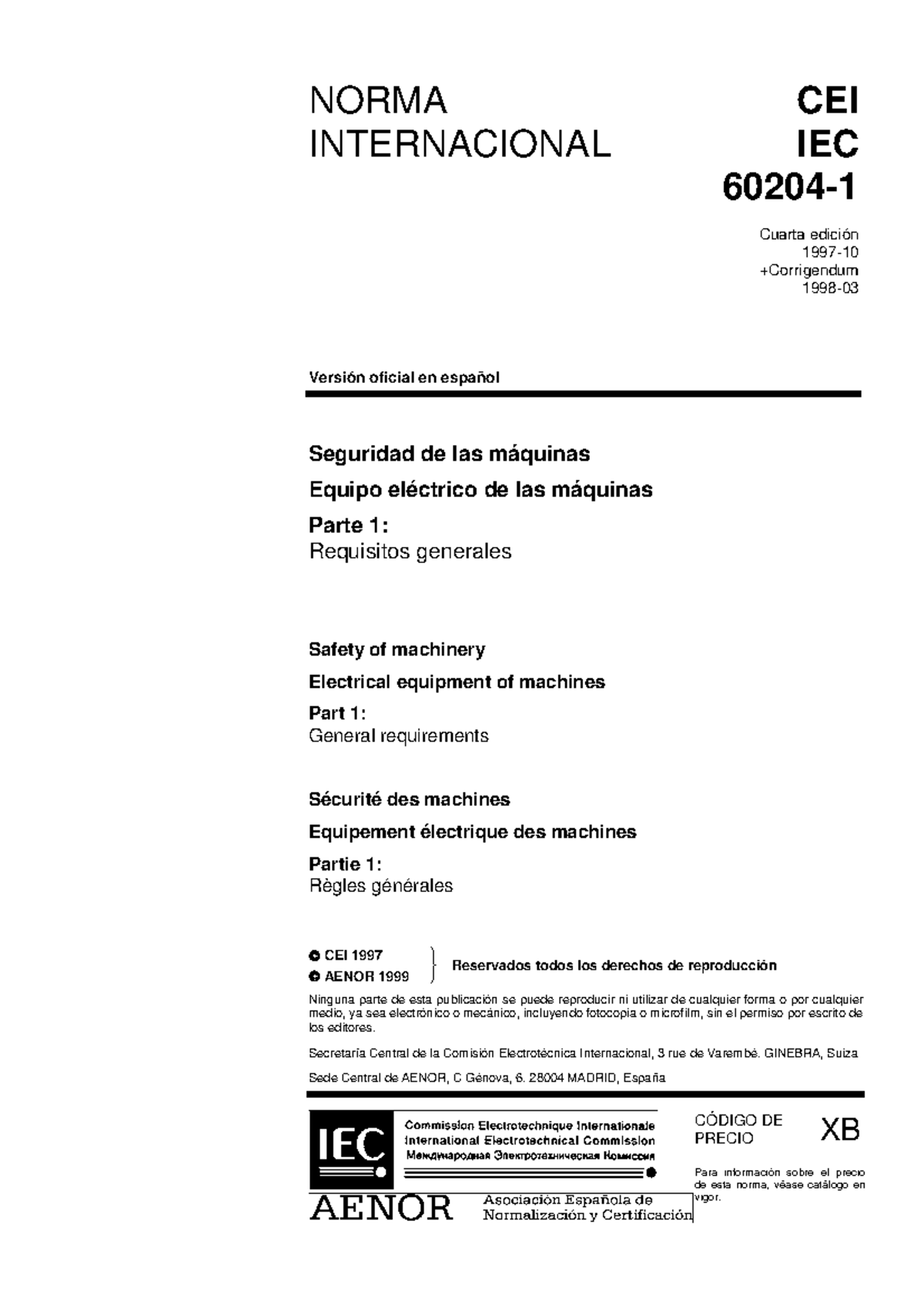 Norma IEC 60204-1 - NORMA CEI INTERNACIONAL IEC 60204- Cuarta edición ...