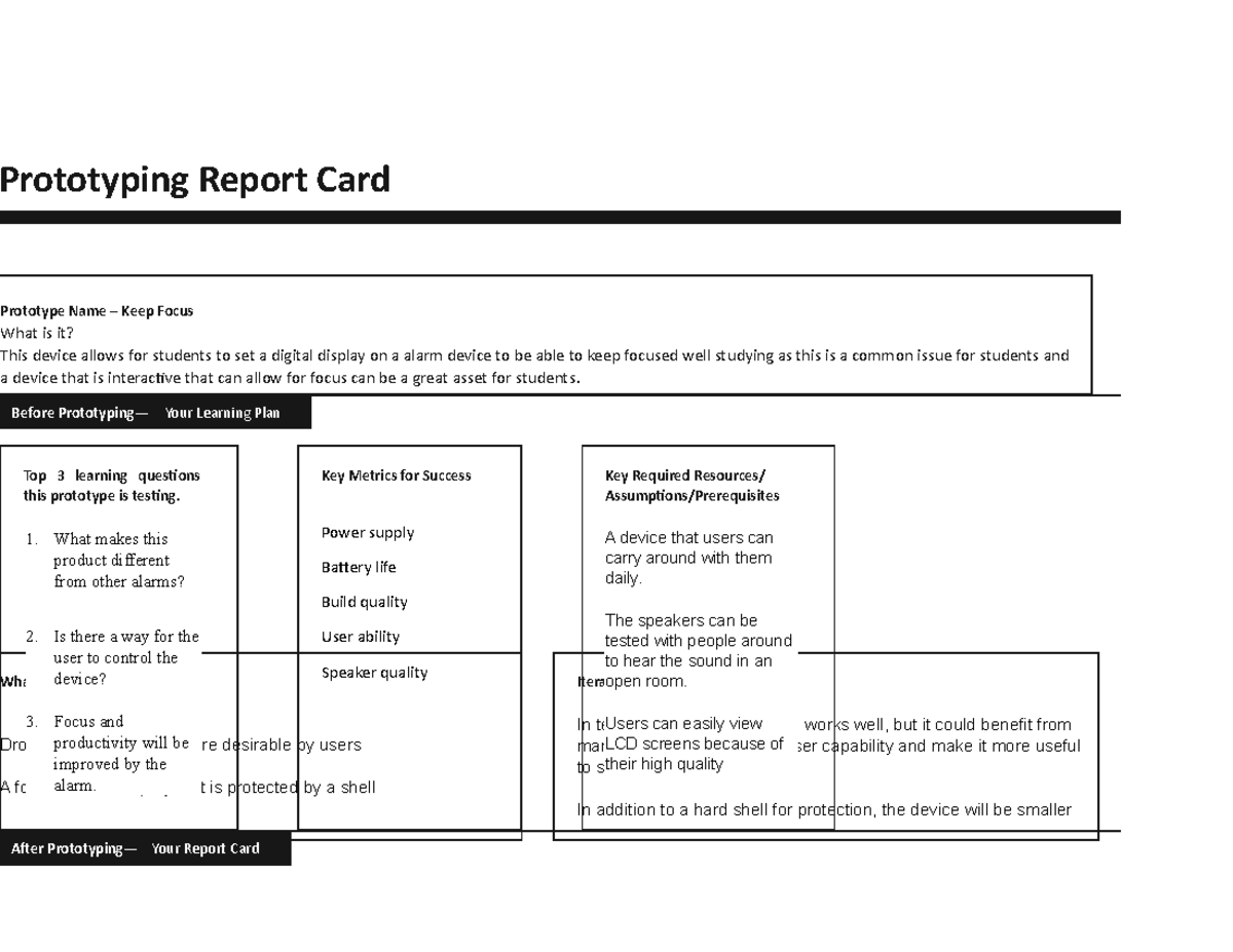 Prototyping report card - Prototyping Report Card Prototype Name – Keep ...