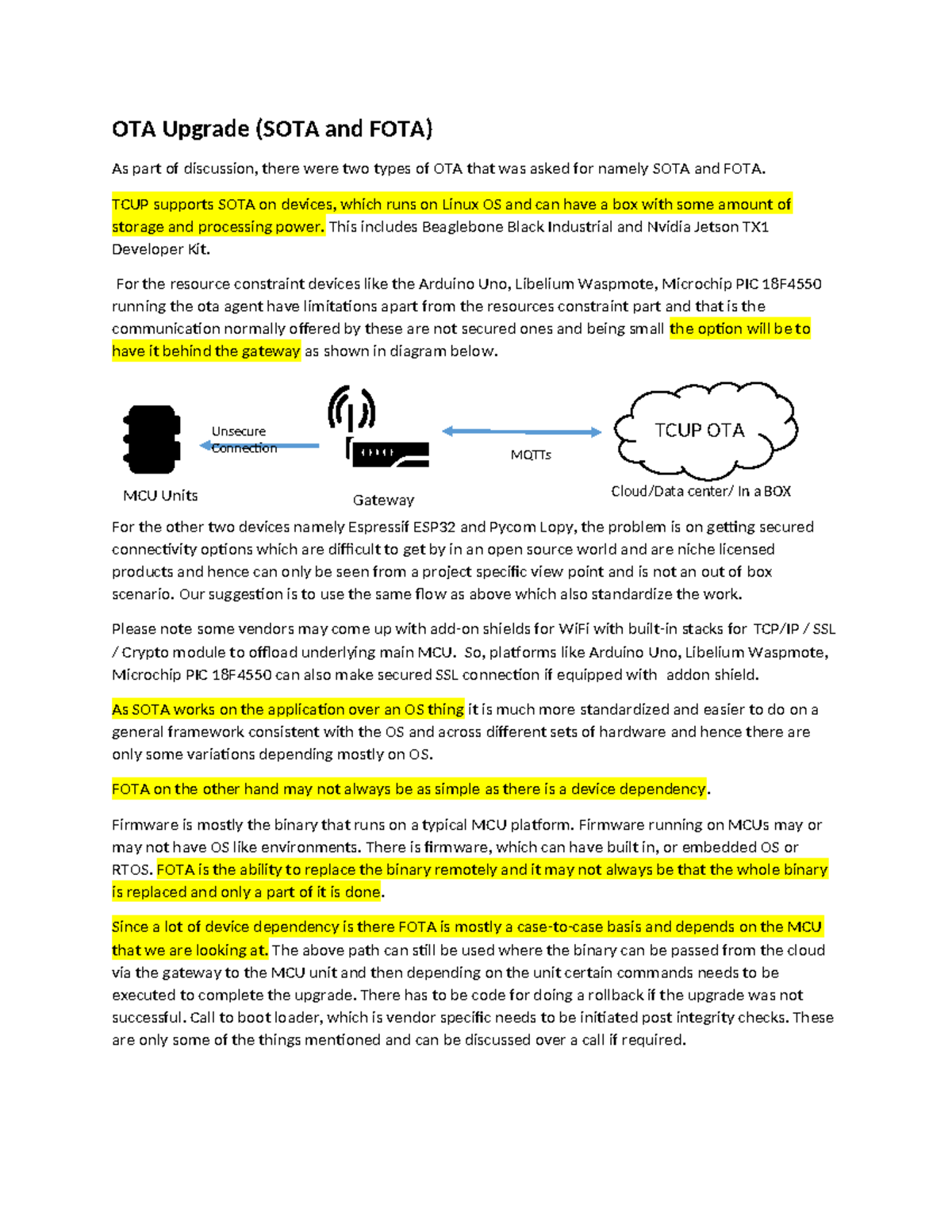 OTA and Connectivity clarifications - OTA Upgrade (SOTA and FOTA) As part of discussion, there ...