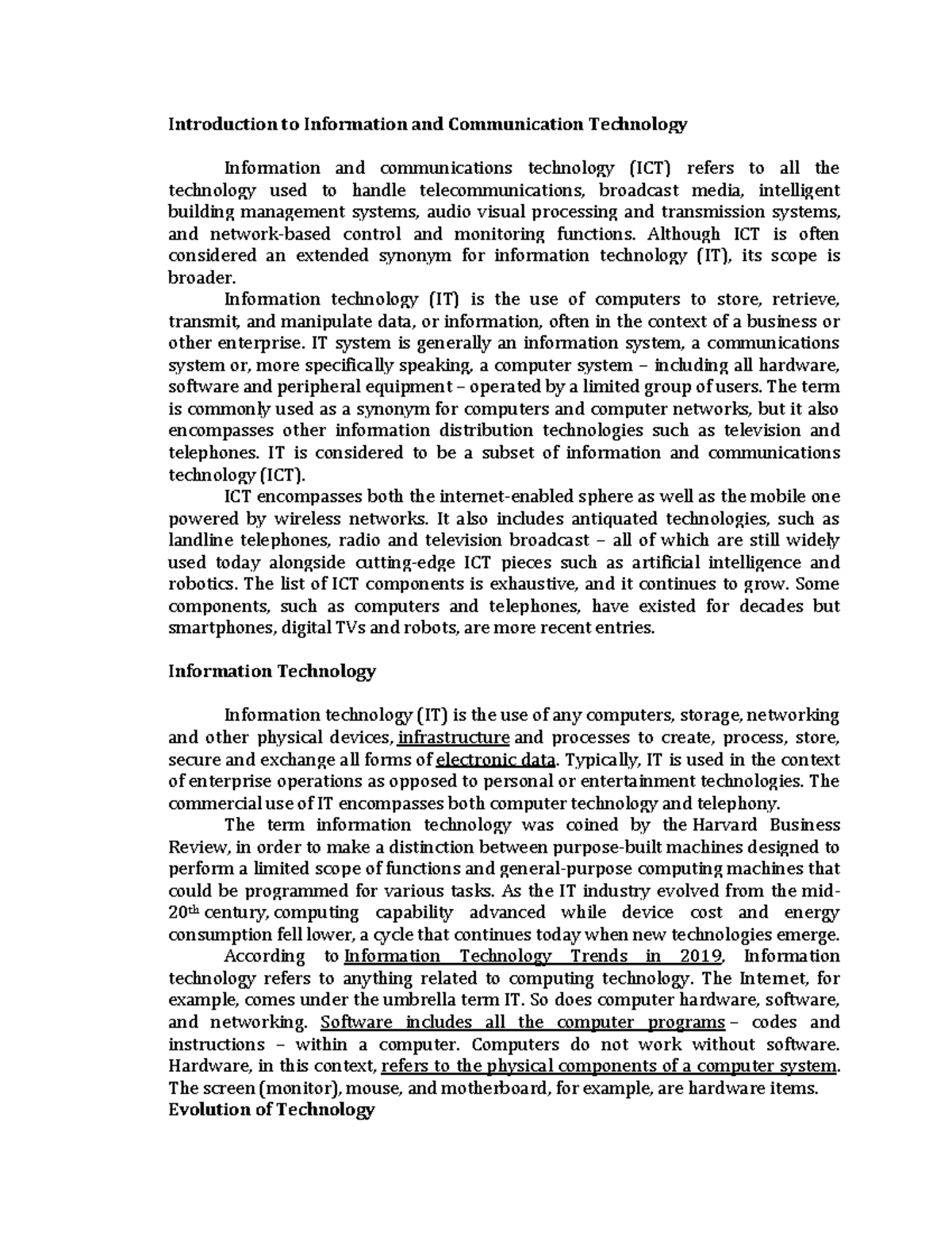 Introduction to Information and Communication Technology - Although ICT ...