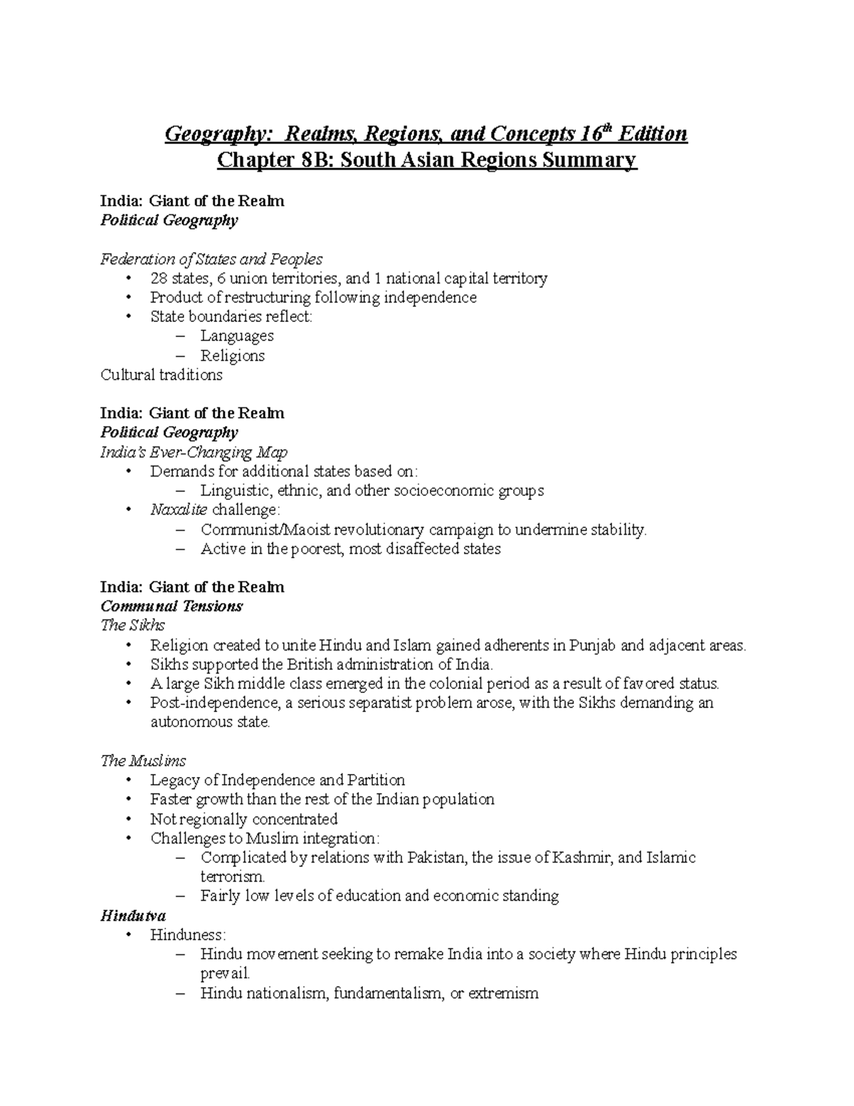 South asian regions India and others - Geography: Realms, Regions, and ...
